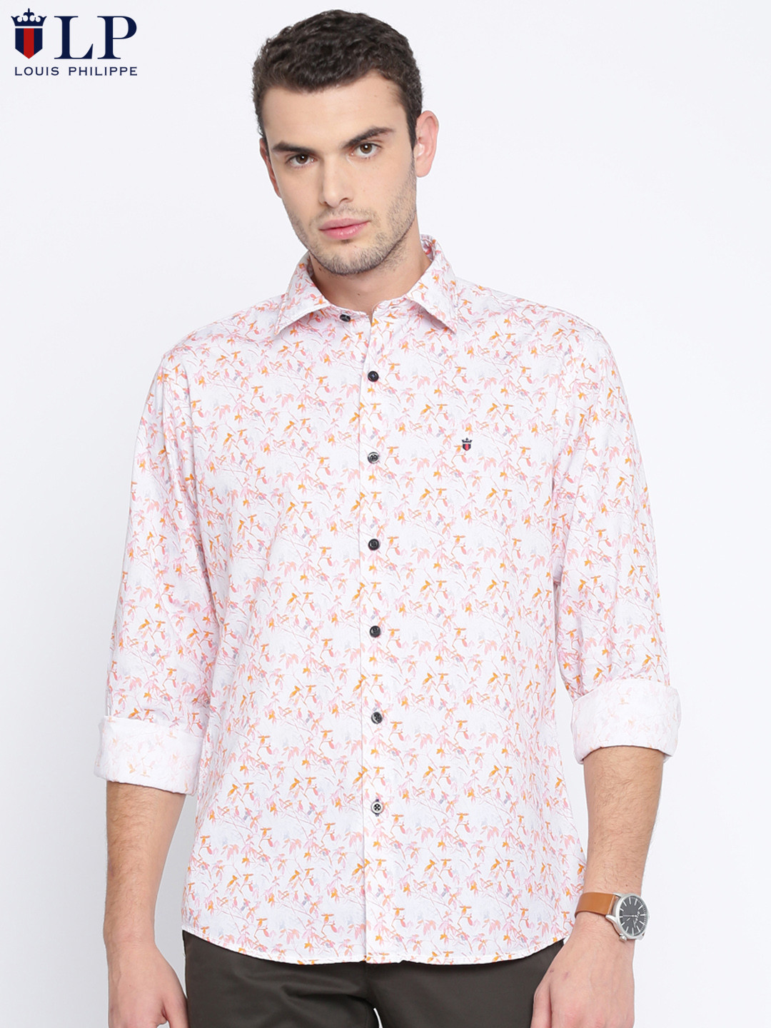 Buy Louis Philippe Sport Men Off White & Pink Jermyn Tailored Fit ...