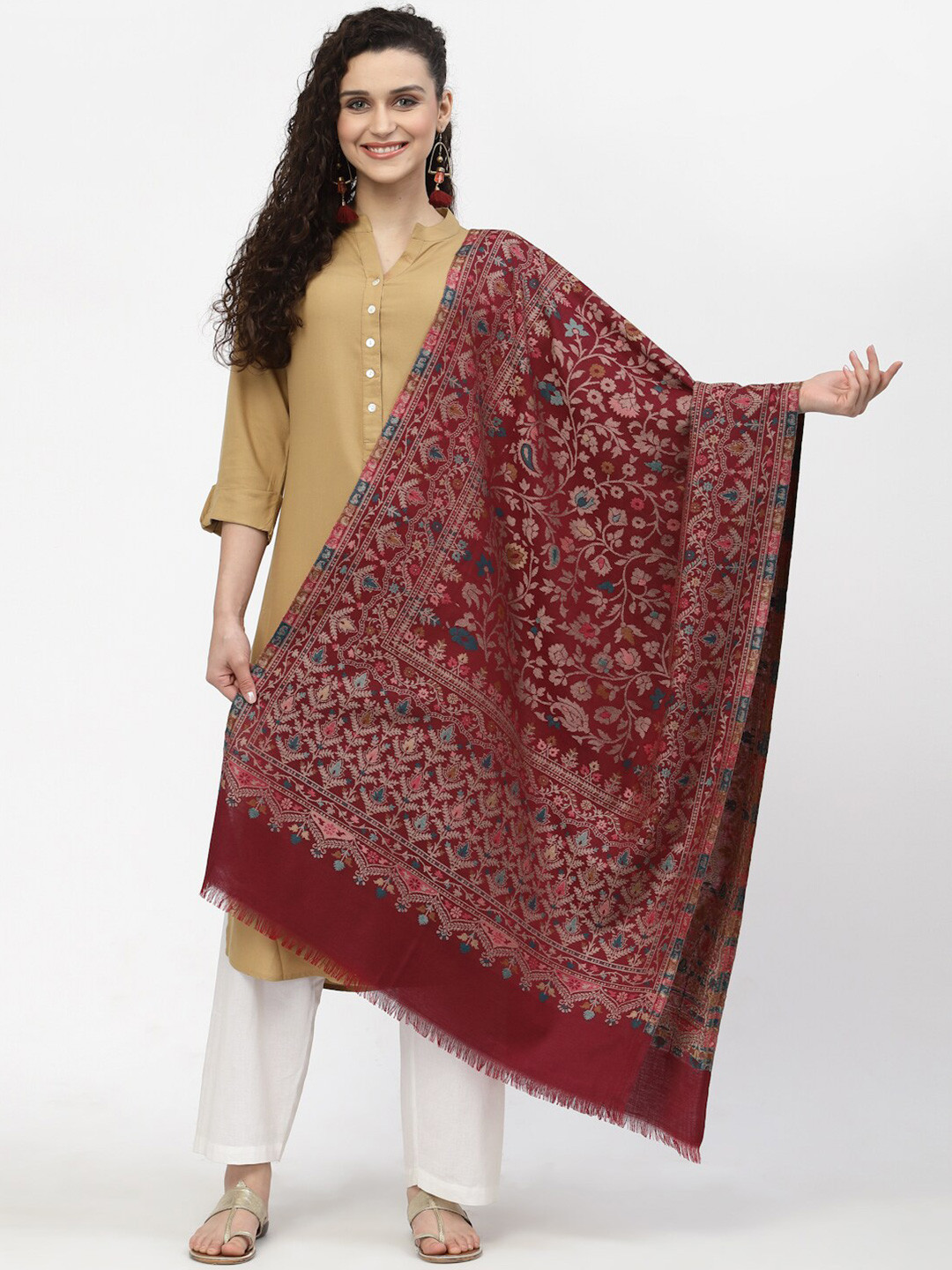 Buy Anekaant Women Maroon & Blue Woven Design Stole - Stoles for Women ...