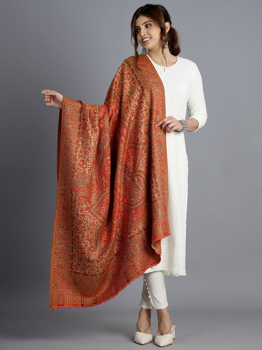 Buy HANDICRAFT PALACE Women Red Woven Design Kaani Shawl - Shawl for ...