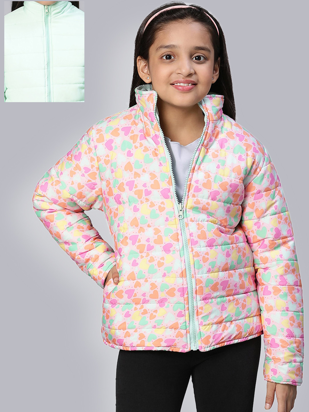 Buy Oxolloxo Girls Pink Blue Reversible Padded Jacket - Jackets for ...