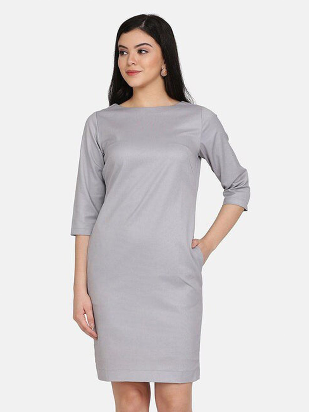 Buy PowerSutra Grey Solid Formal Sheath Dress - Dresses for Women ...