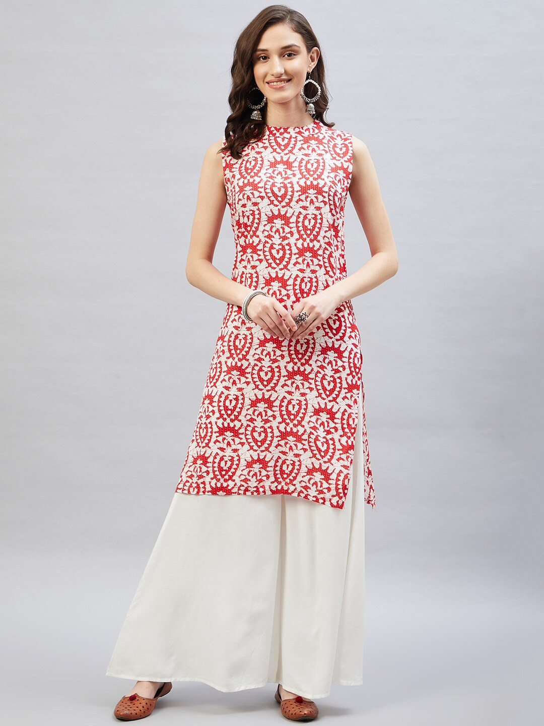 Buy InWeave Women Red Ethnic Motifs Printed Kurta With Palazzos - Kurta ...