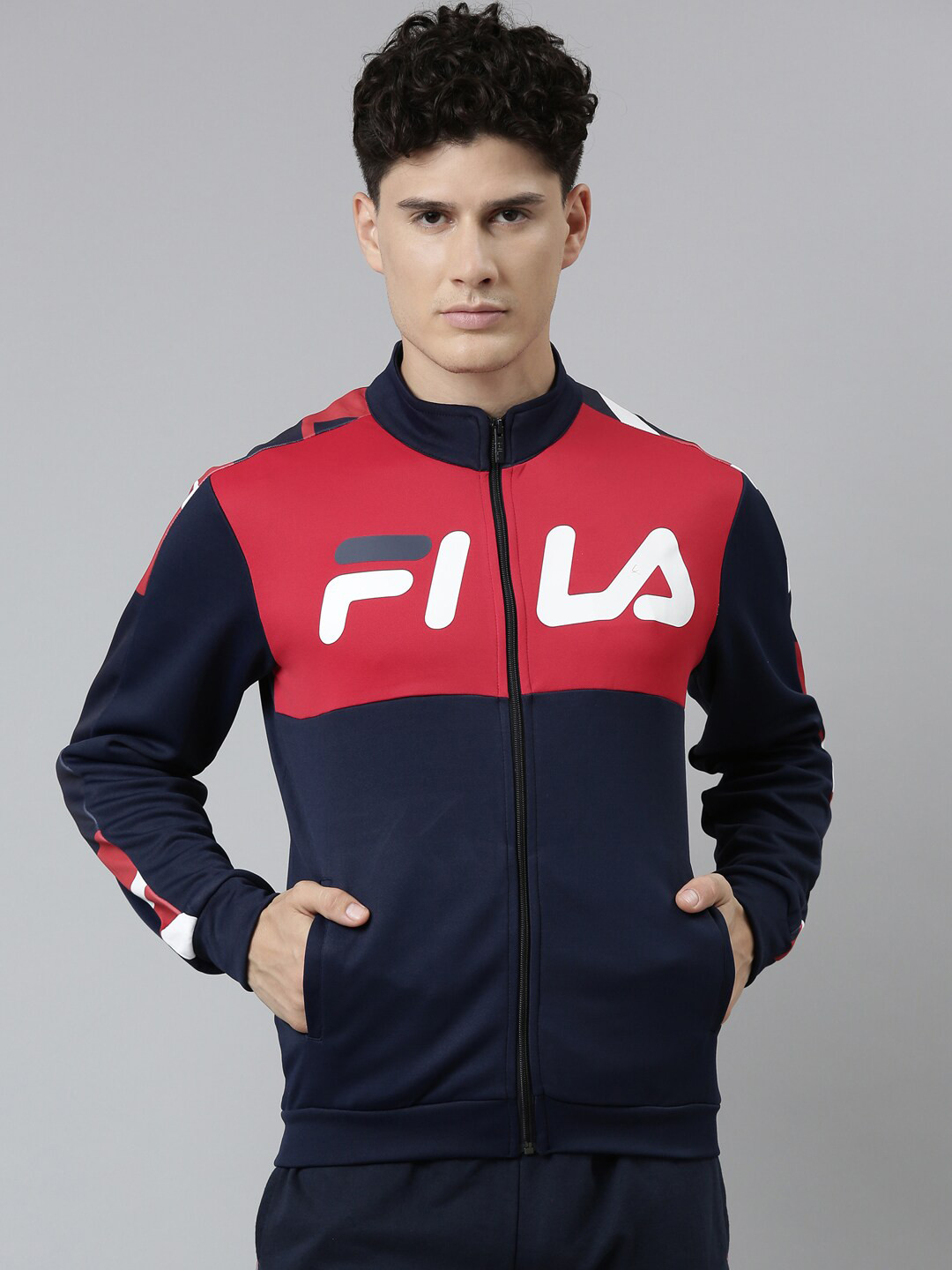 Buy FILA Men Blue & Red Colourblocked Sporty Jacket - Jackets for Men ...