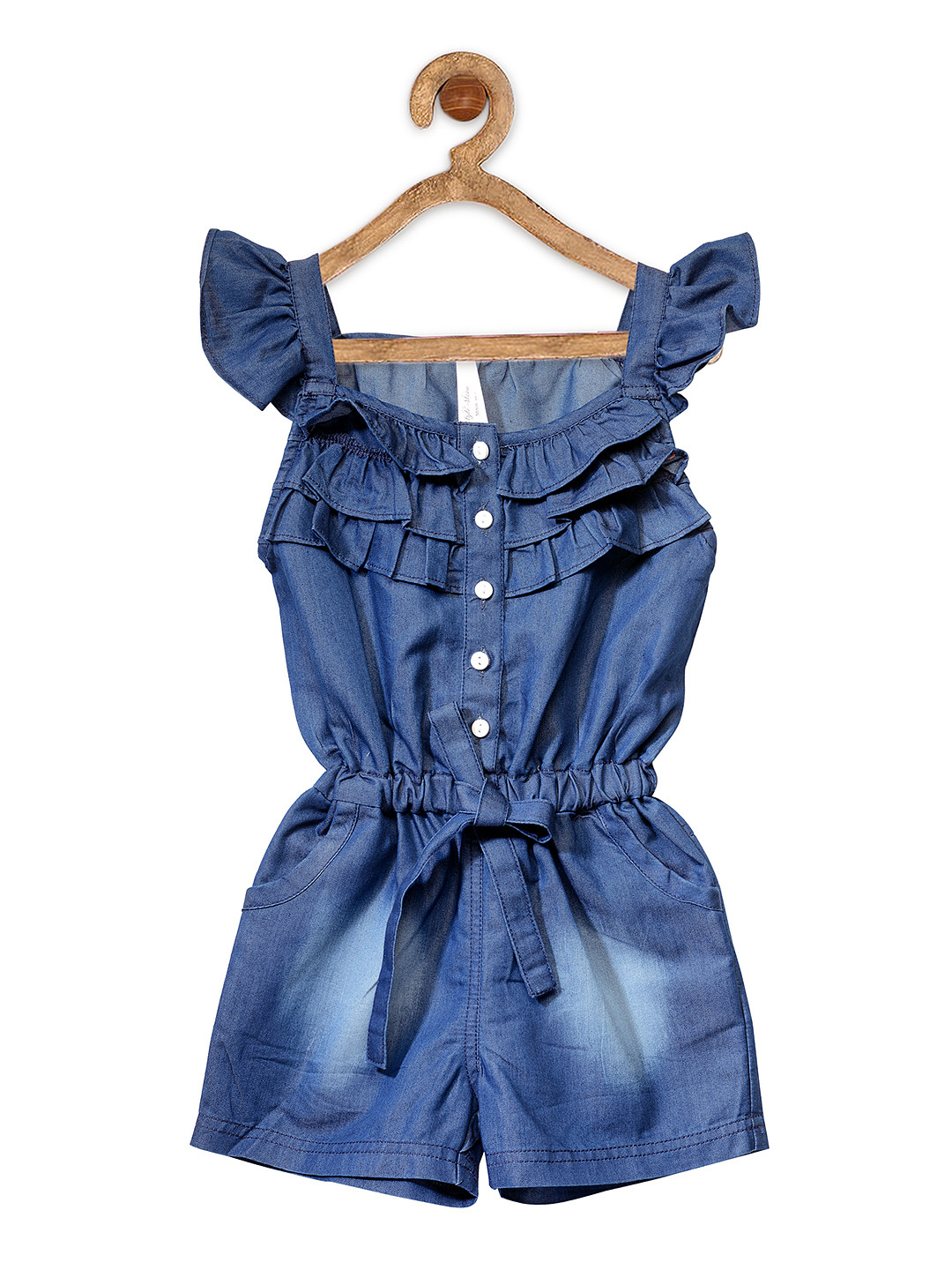 Buy StyleStone Girls Blue Denim Ruffled Playsuit - Jumpsuit for Girls ...