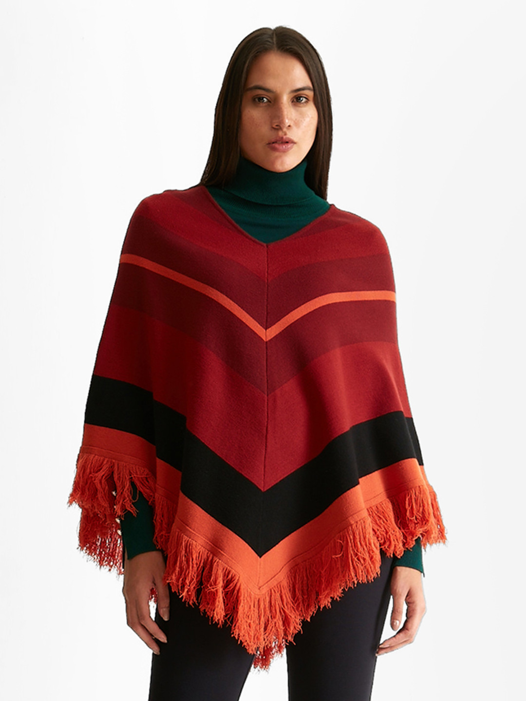 Buy COVER STORY Women Brown & Black Colourblocked Poncho Sweater ...