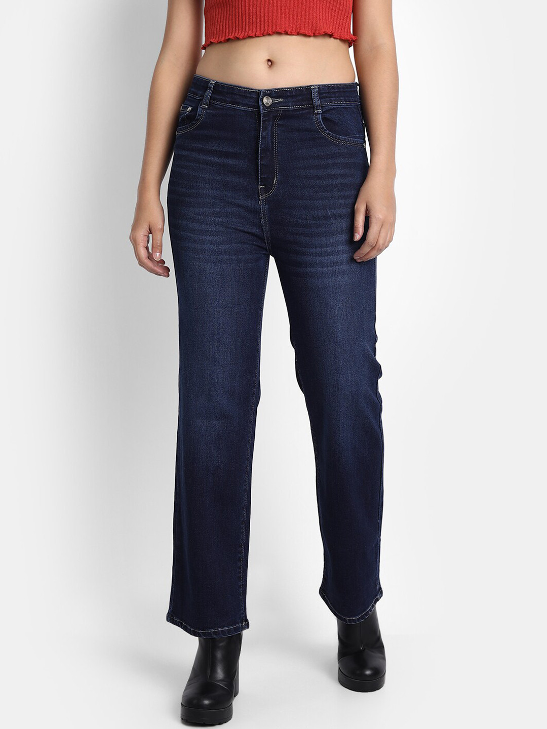 Buy BROADSTAR Women Blue Jean Straight Fit High Rise Light Fade ...