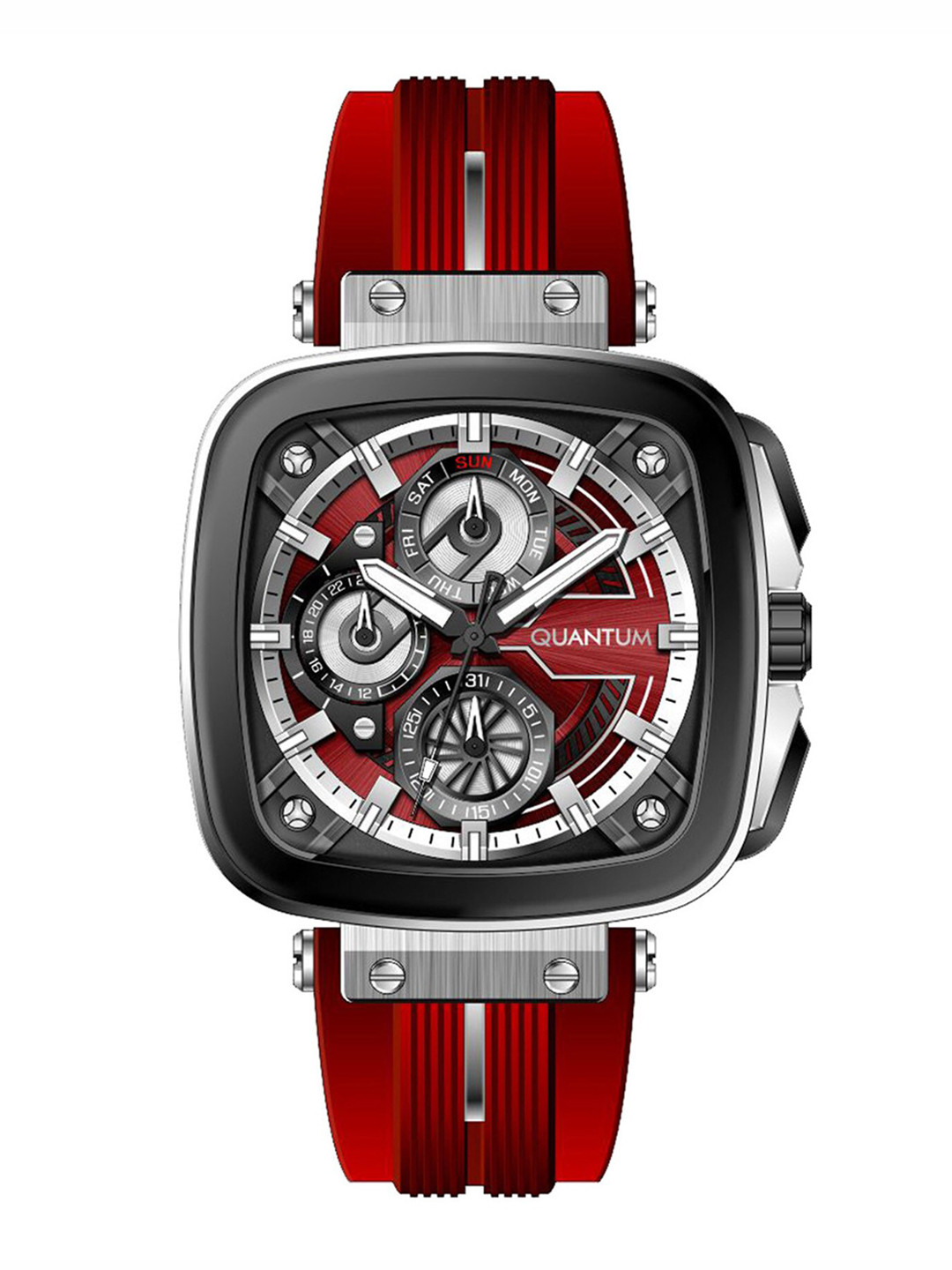 Buy Quantum Men Red Brass Dial & Red Straps Analogue Multi Function Watch PWG1014 - Watches for ...