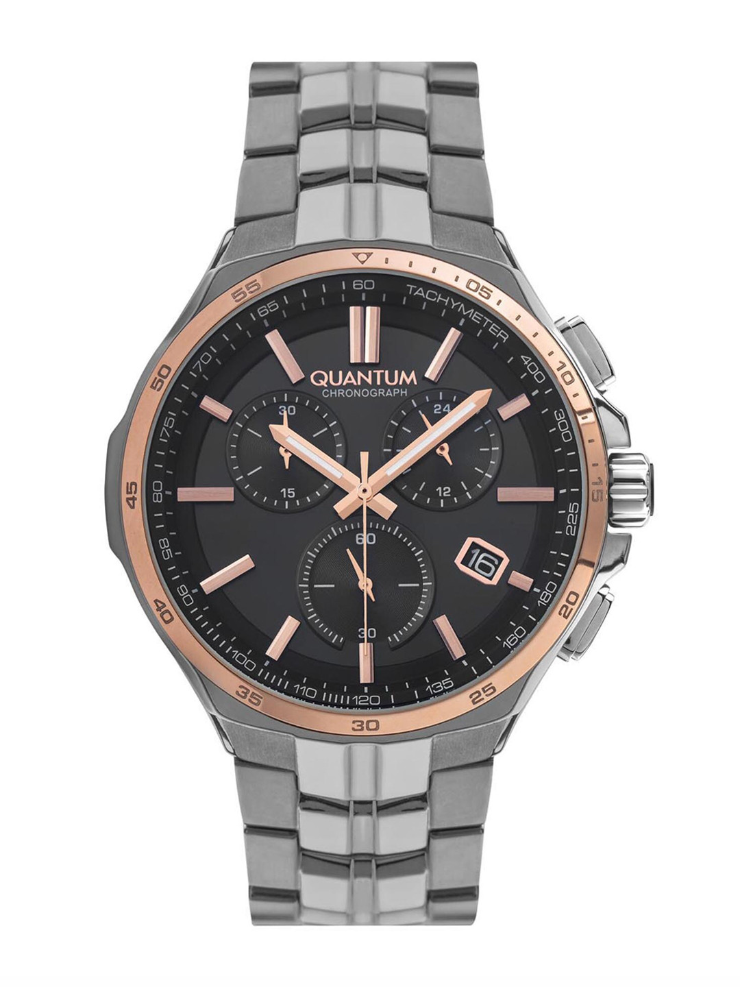 Buy Quantum Men Black Brass Embellished Dial & Stainless Steel Analogue ...