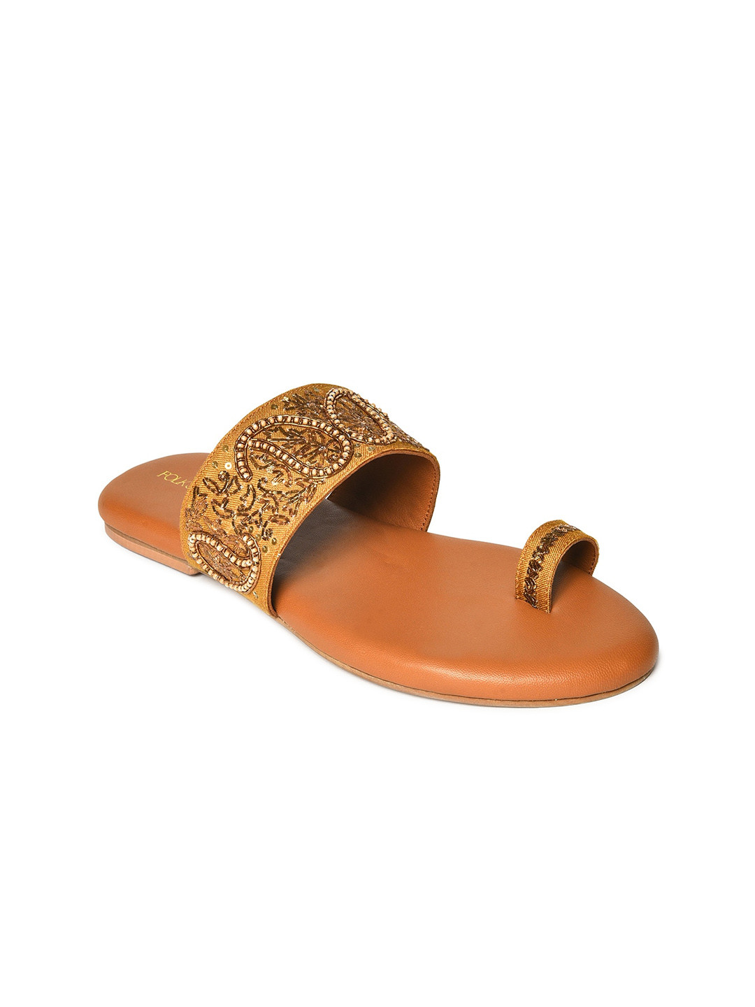 Buy AURELIA Women Mustard Embellished Ethnic One Toe Flats - Flats for ...