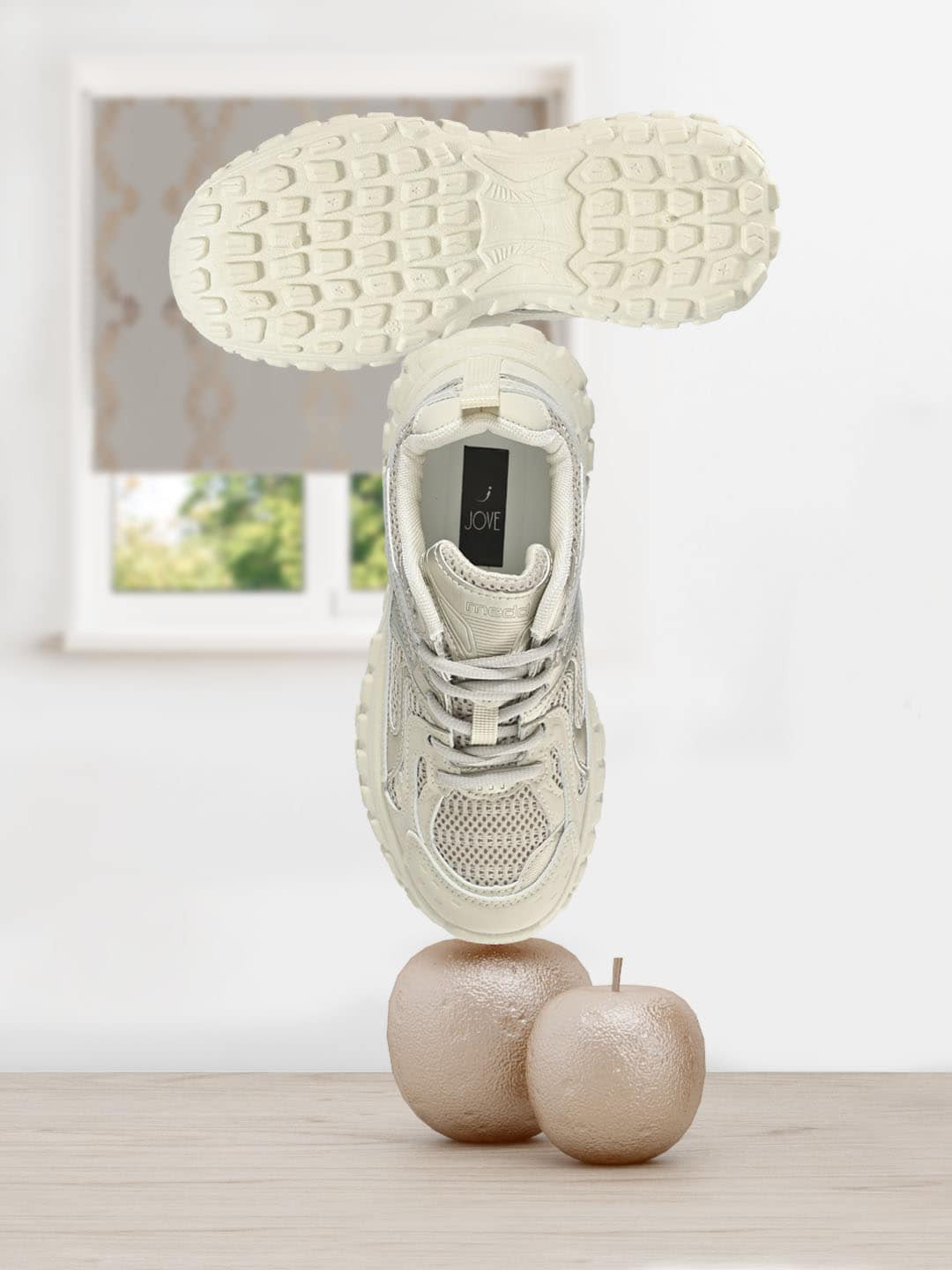 Buy Jove Women Beige Woven Design Sneakers - Casual Shoes for Women ...