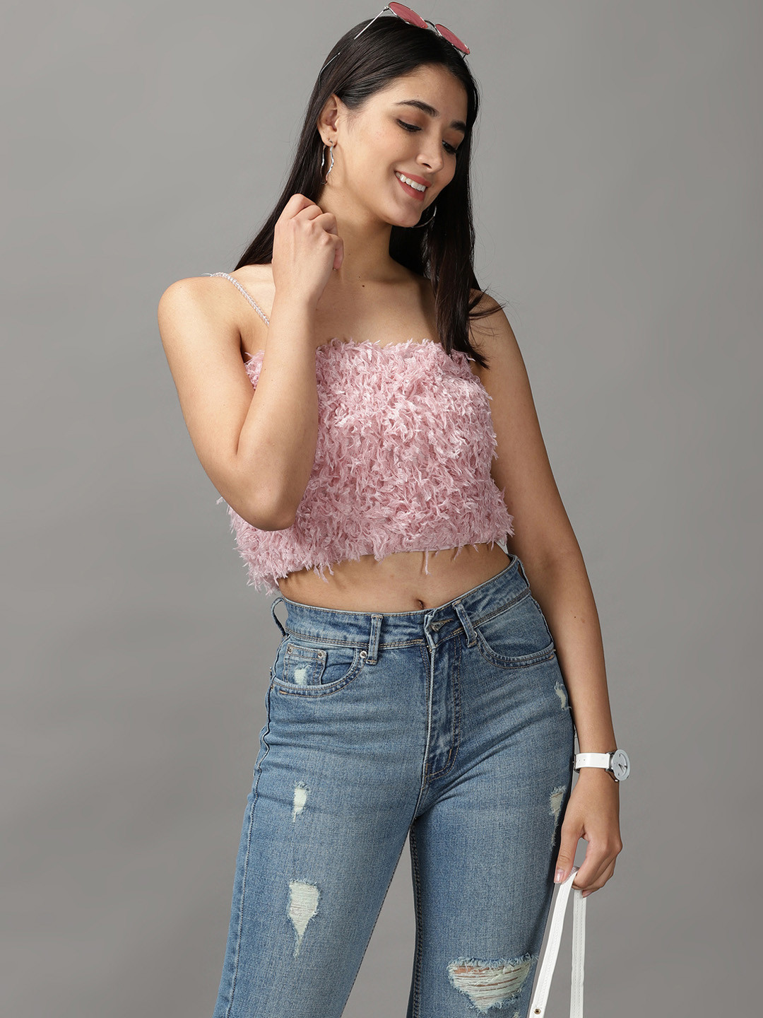Buy SHOWOFF Pink Crop Shoulder Straps Top - Tops for Women 20805436 ...