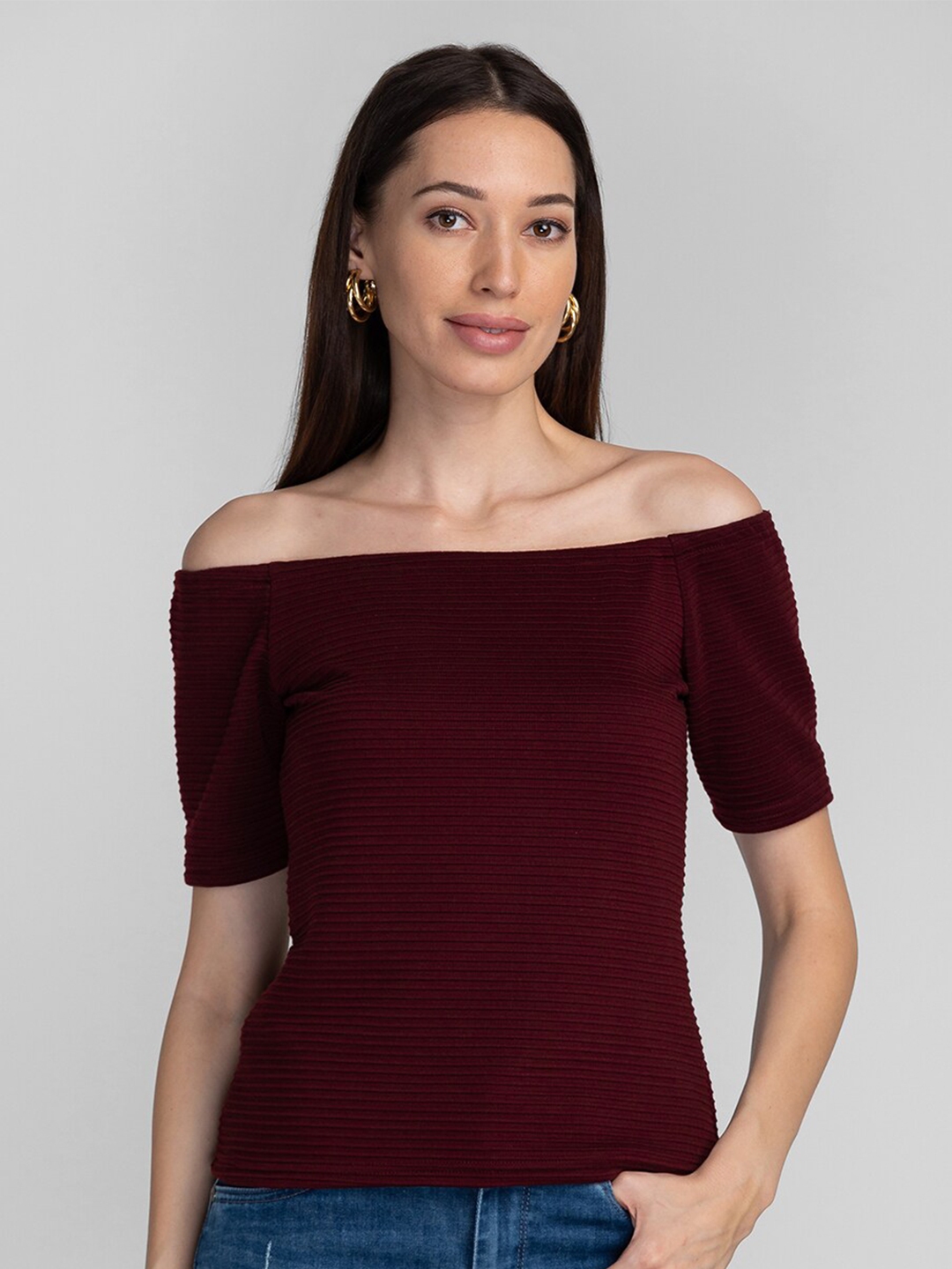 Buy Globus Red Off Shoulder Bardot Top Tops For Women 20807710 Myntra