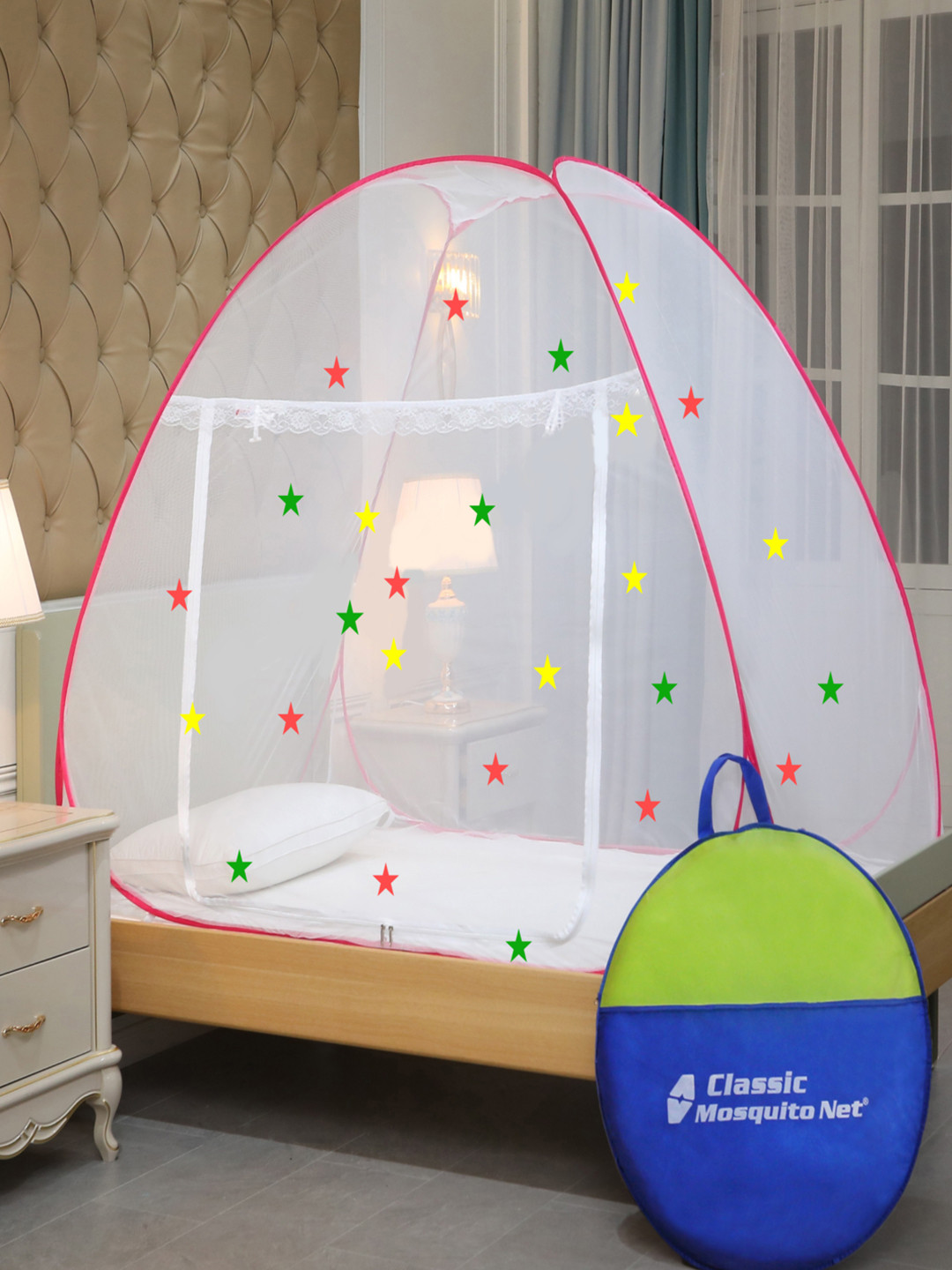 Buy Classic Mosquito Net White & Pink Printed Solid Mosquito Net ...