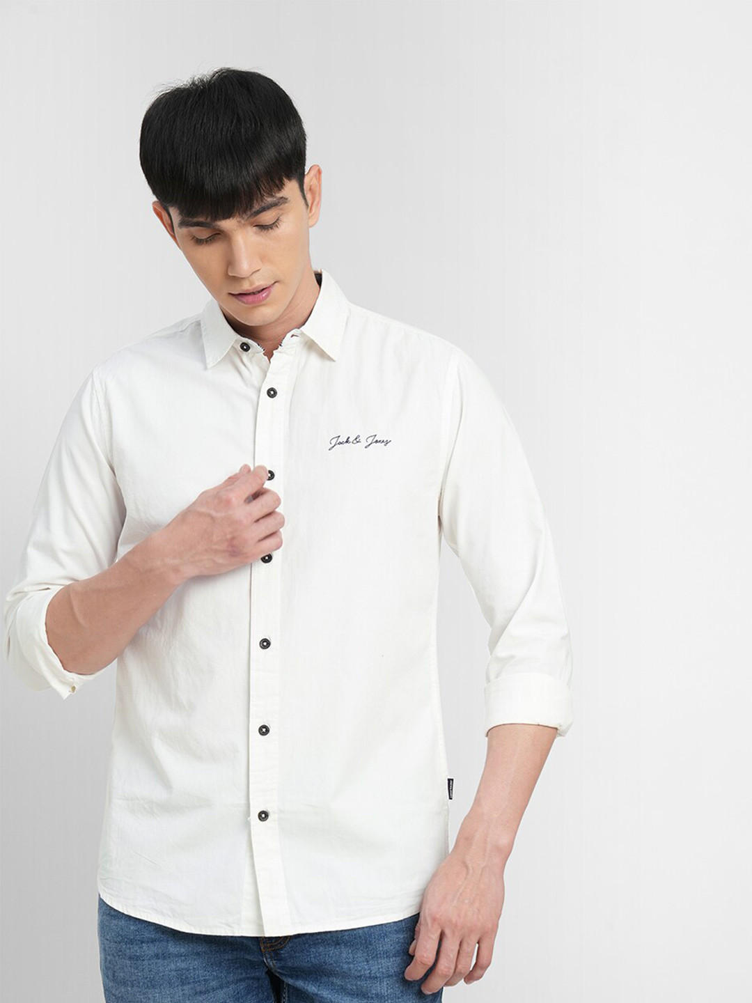 Buy Jack & Jones Men White Slim Fit Cotton Casual Shirt - Shirts for ...