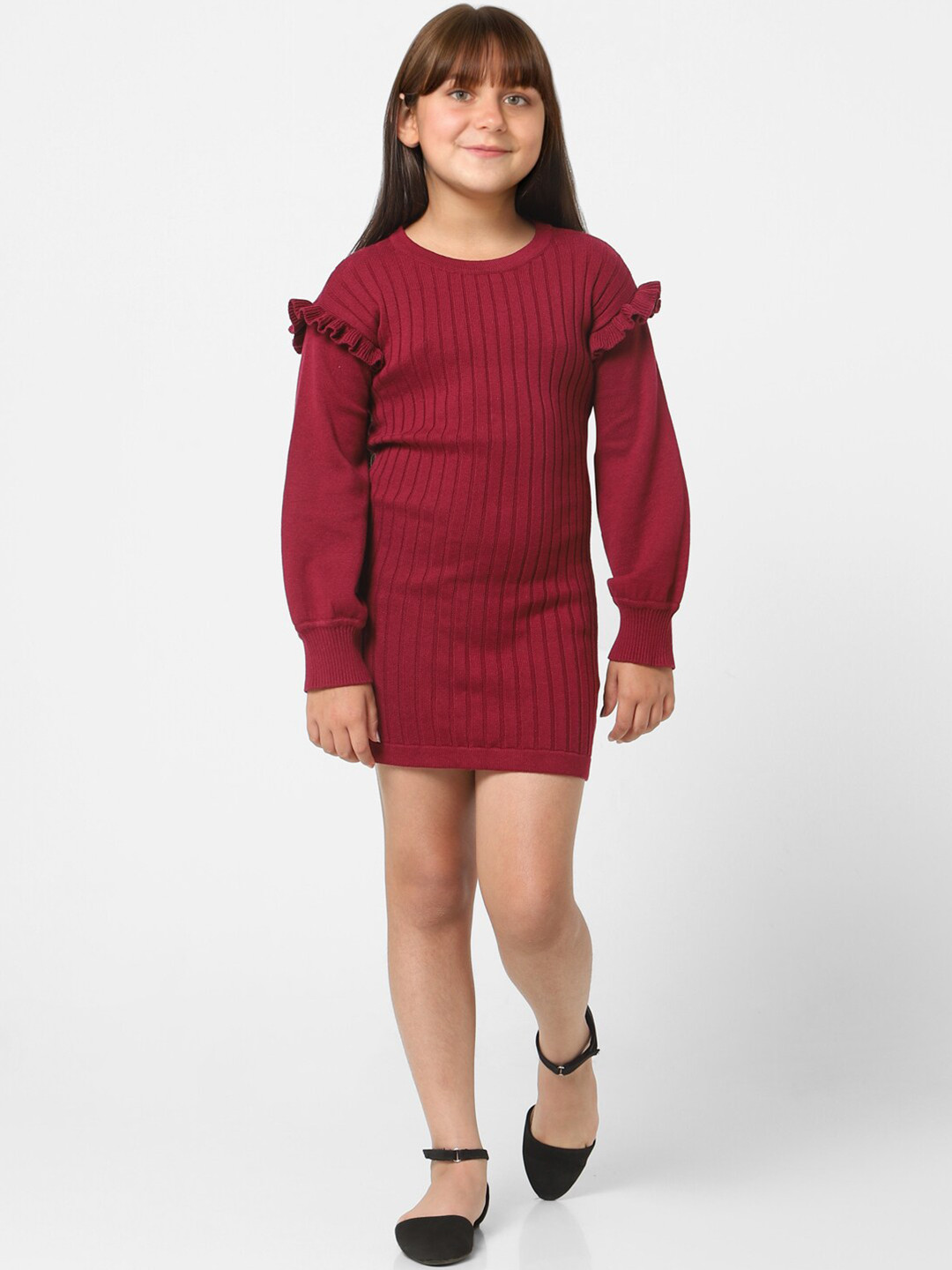 Buy KIDS ONLY Maroon Striped Cotton Bodycon Mini Dress - Dresses for ...