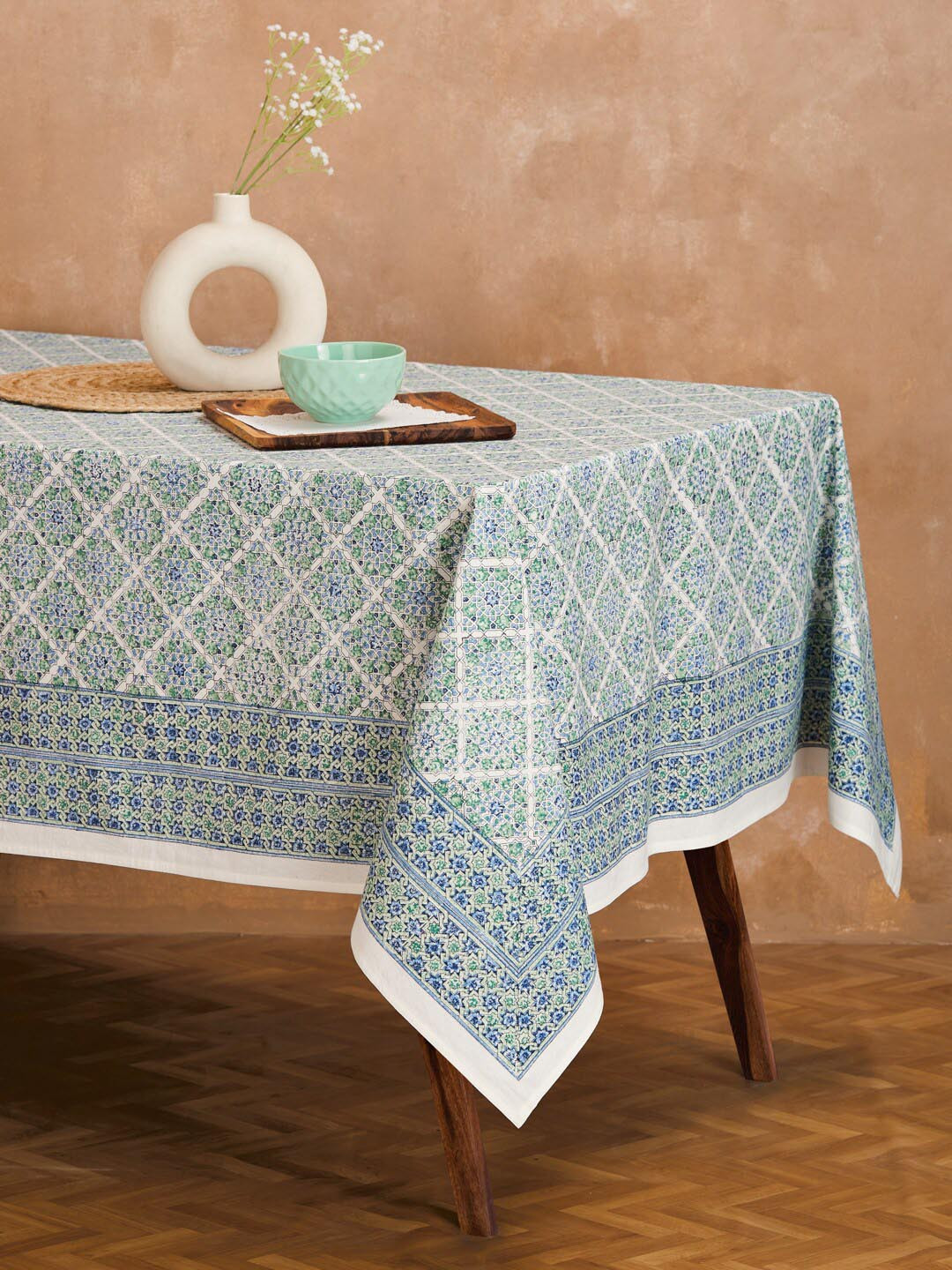 Buy Fabindia Blue & Green Printed 6 Seater Rectangular Table Cover ...