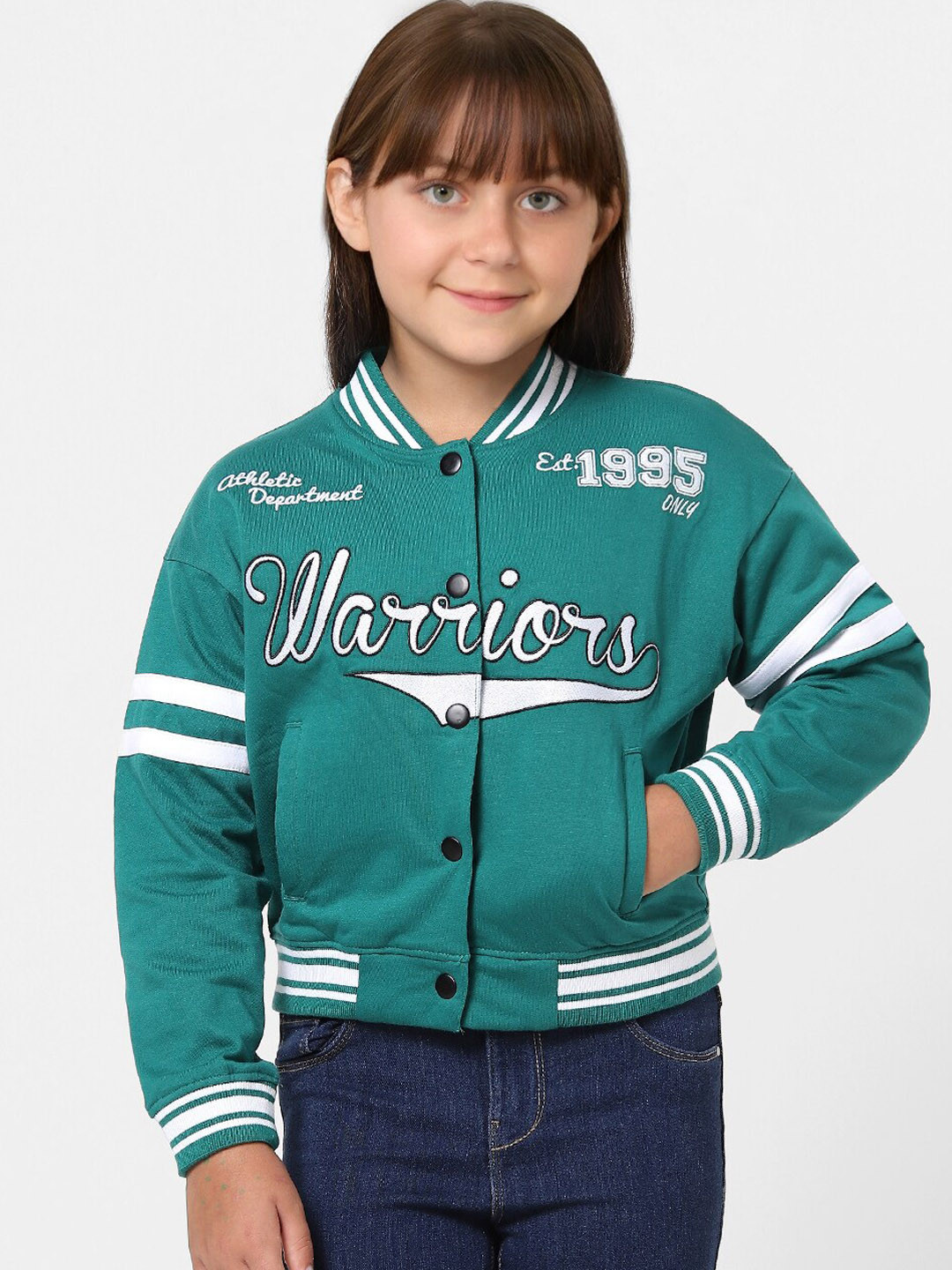 Buy KIDS ONLY Girls Green Typography Cotton Bomber Jacket - Jackets for ...