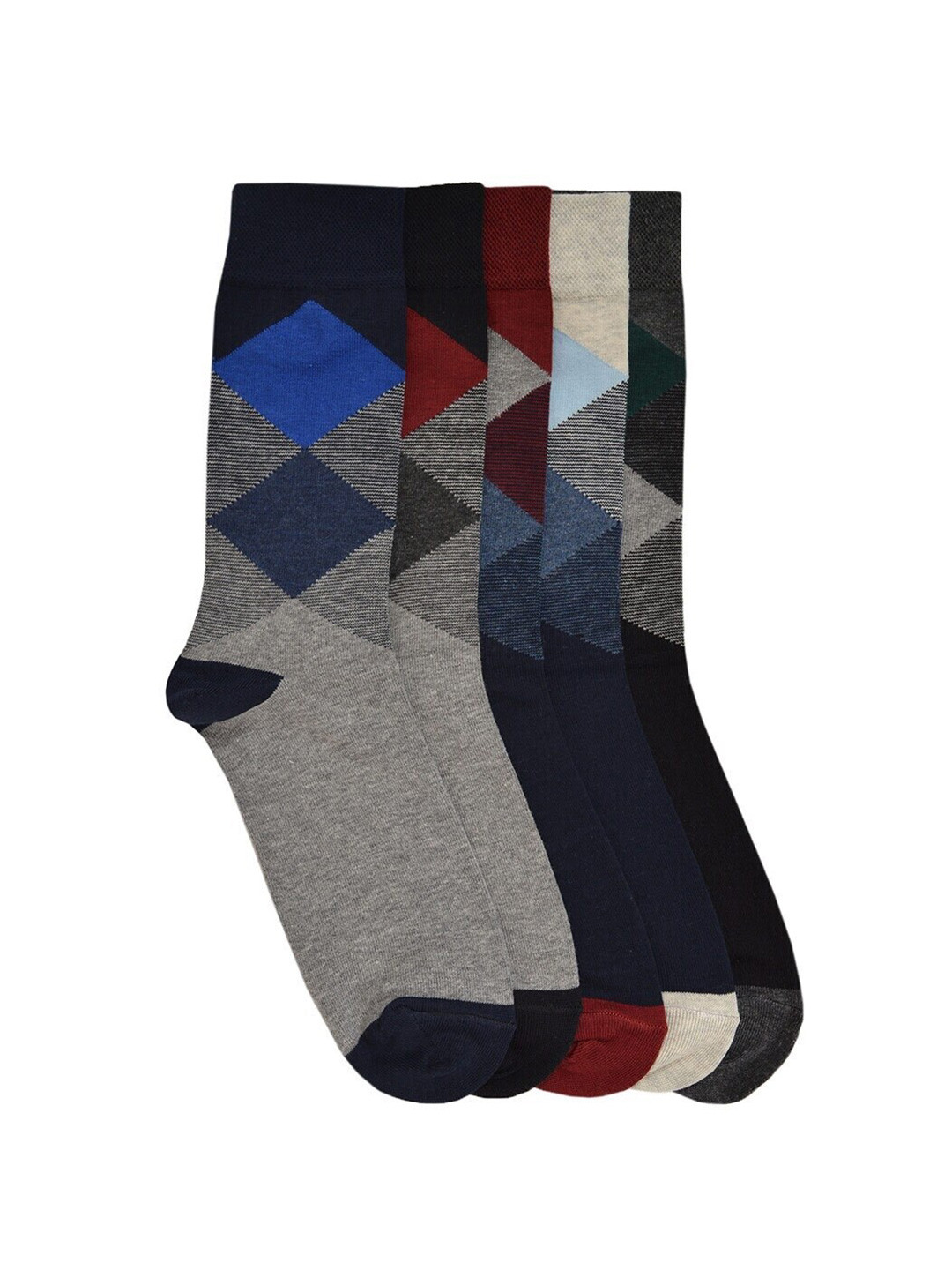 Buy MARC Men Pack Of 5 Grey & Navy Blue Calf Length Socks - Socks for ...