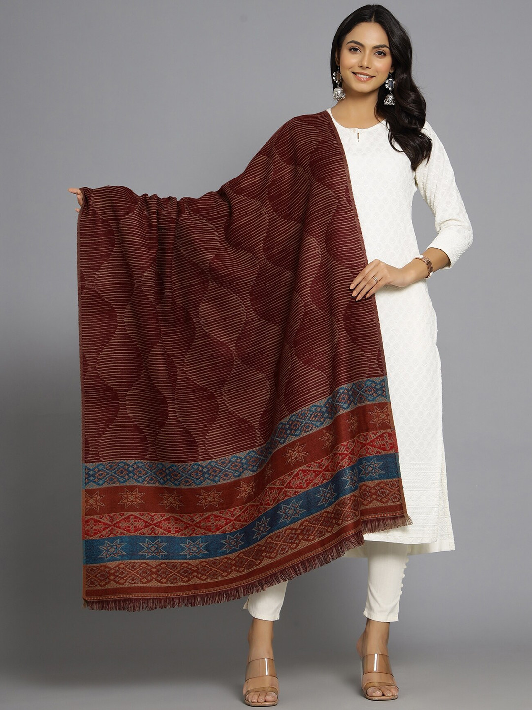 Buy HANDICRAFT PALACE Women Maroon Woven Design Shawl - Shawl for Women ...