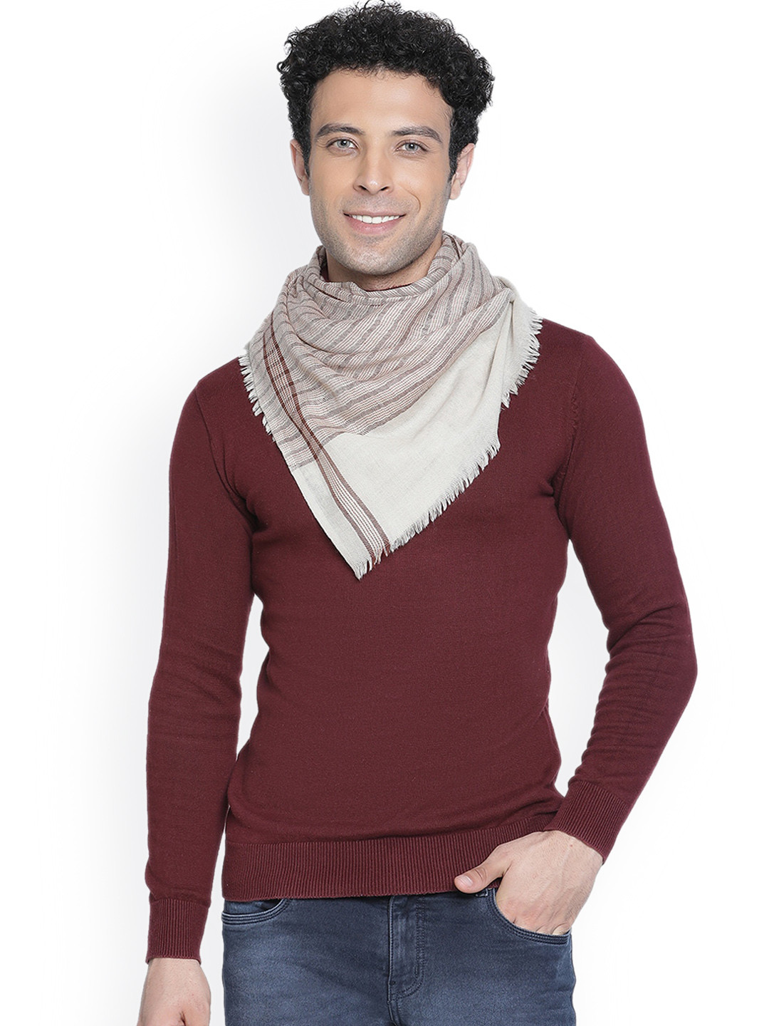 Buy SHINGORA Men Beige Striped Wool Cashmere Mufflers - Mufflers for ...