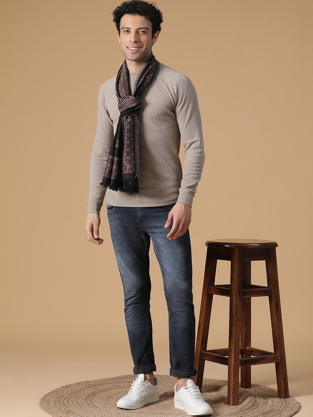 Buy SHINGORA Men Black & Red Woven Design Winter Muffler - Mufflers for ...