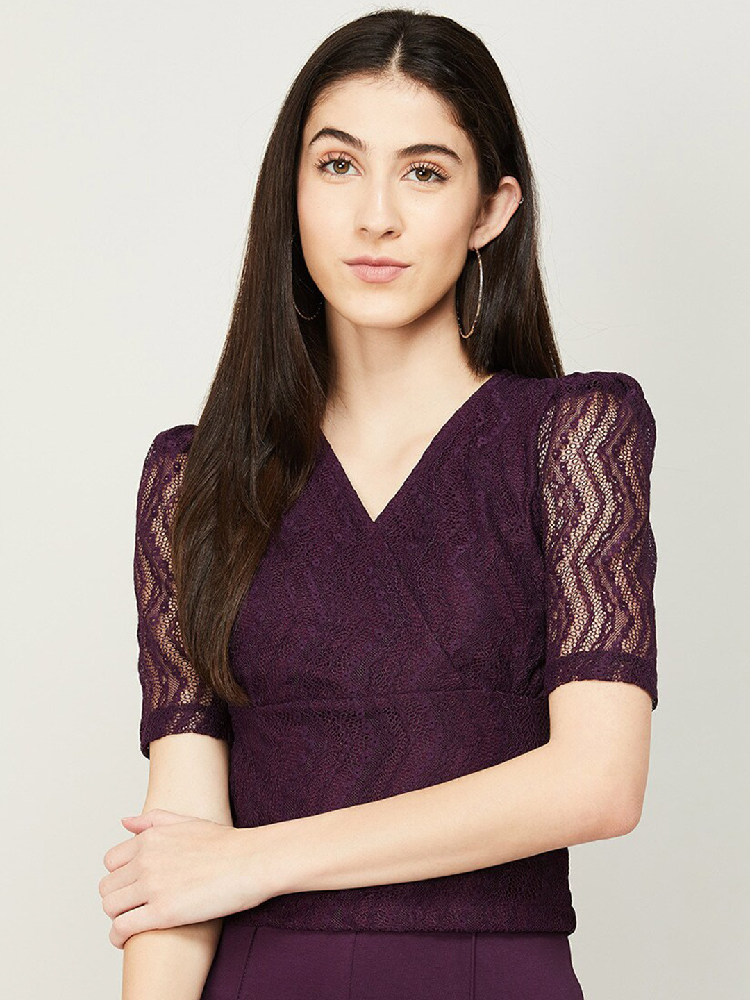 Buy Ginger By Lifestyle Purple Geometric Wrap Top - Tops for Women ...