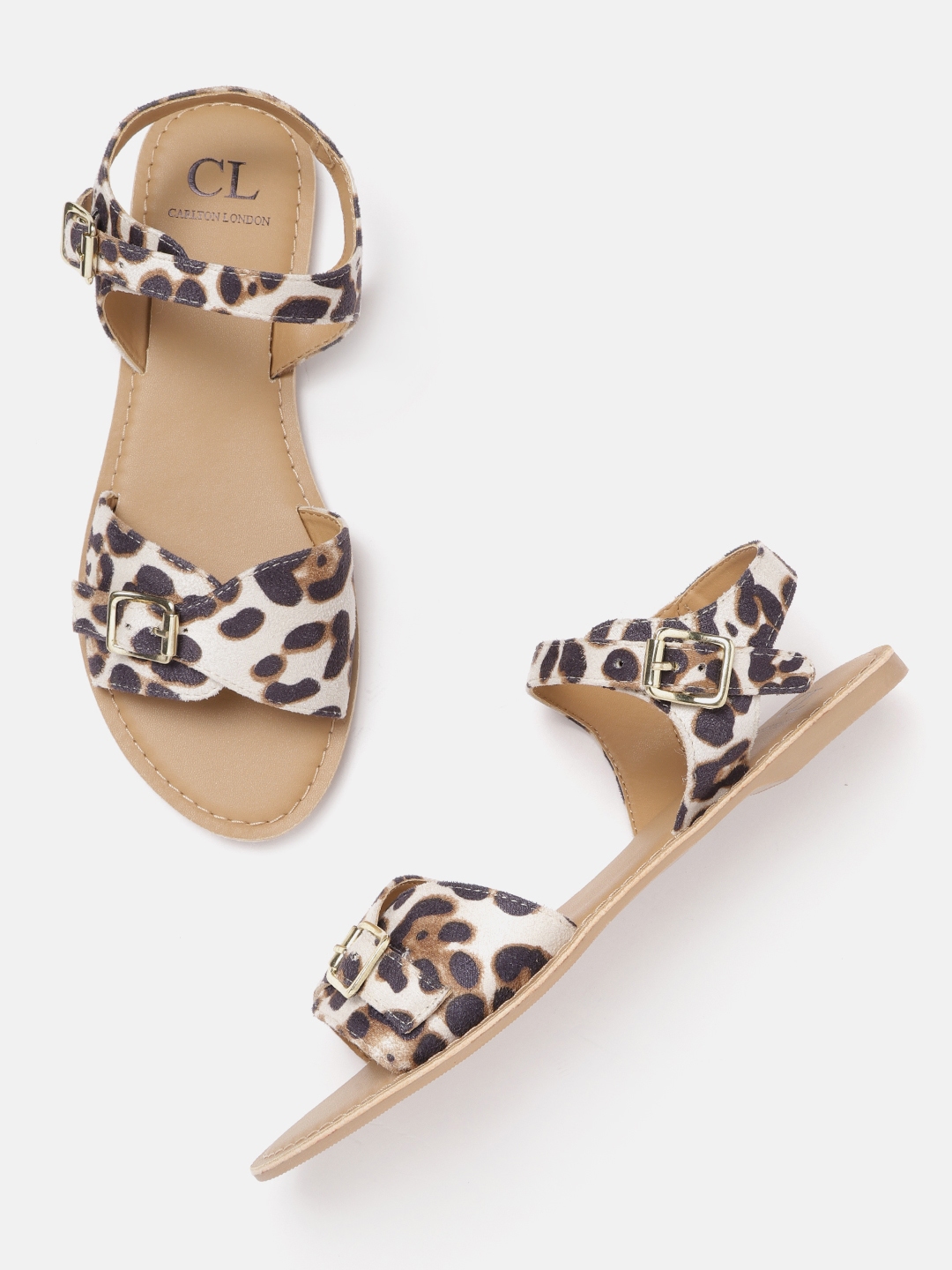 Buy Carlton London Women Leopard Printed Open Toe Flats With Buckle Detail Flats For Women