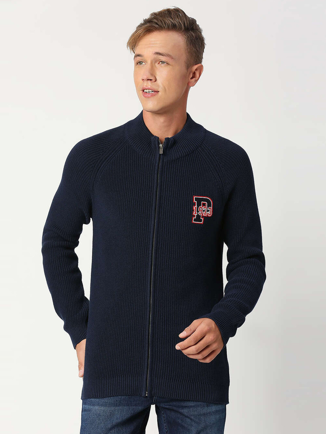 Buy Pepe Jeans Men Navy Blue & Red Cotton Embroidered - Sweaters for ...