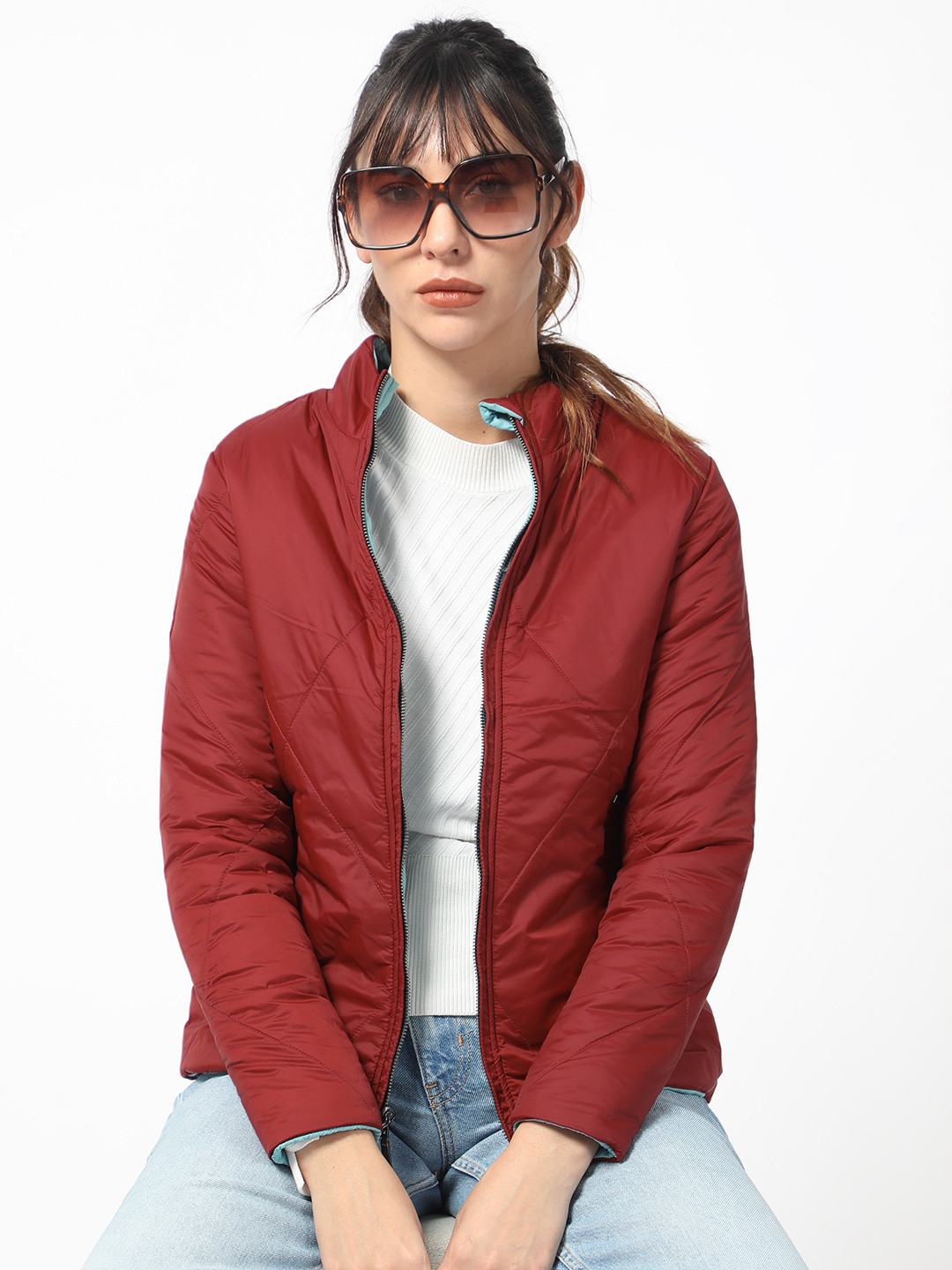 Buy RAREISM Women Blue & Red Reversible Padded Jacket - Jackets for ...