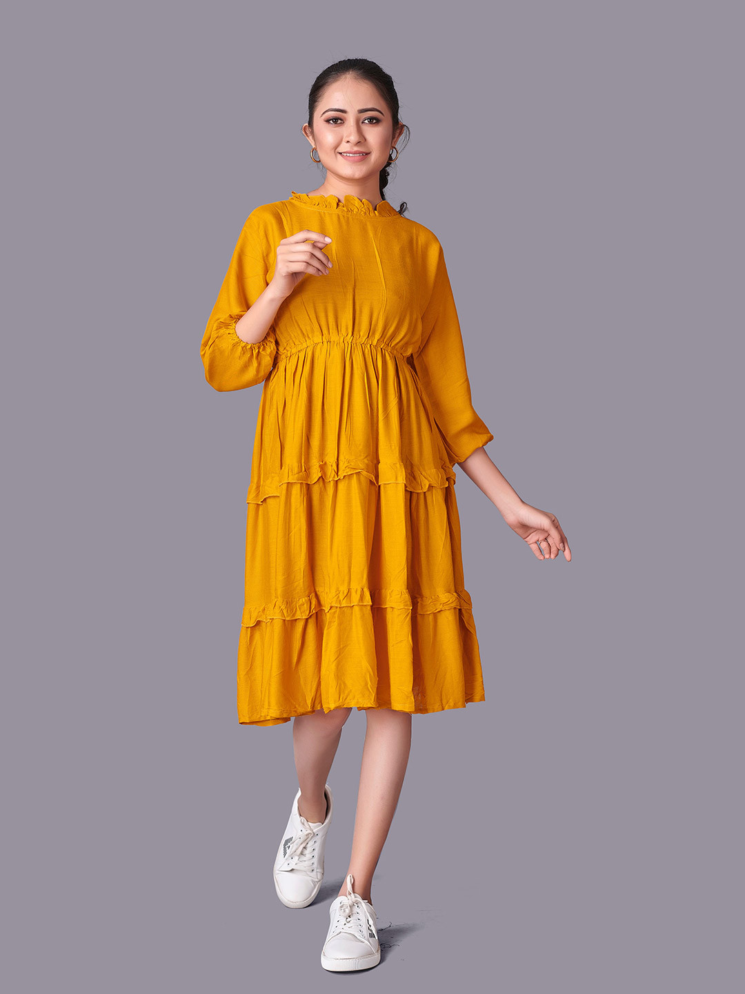 Buy Fashion FRICKS Puff Sleeves Fit And Flare Party Dress - Dresses for ...