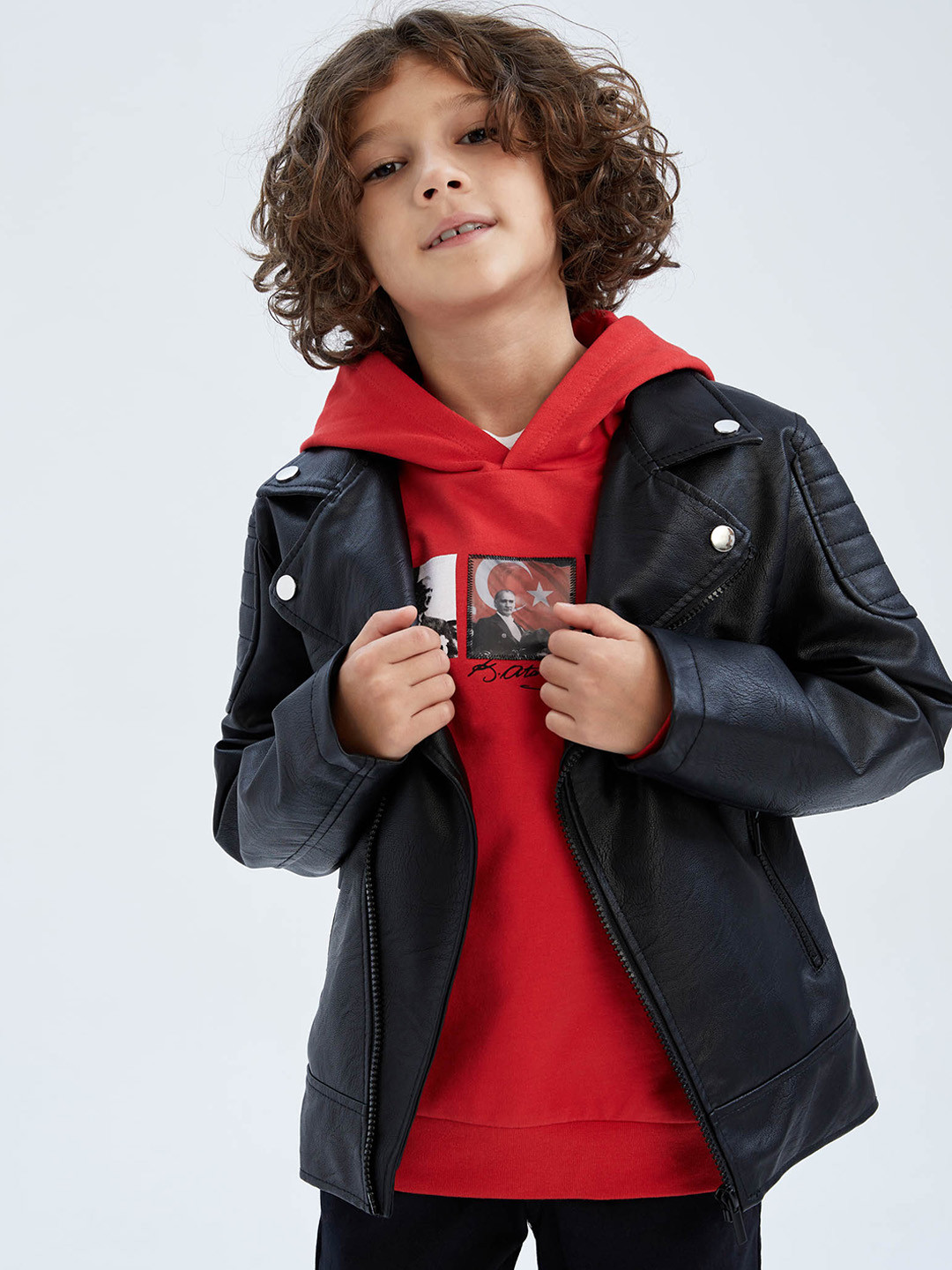 Buy DeFacto Boys Black Lapel Collar Biker Jacket - Jackets for Boys ...