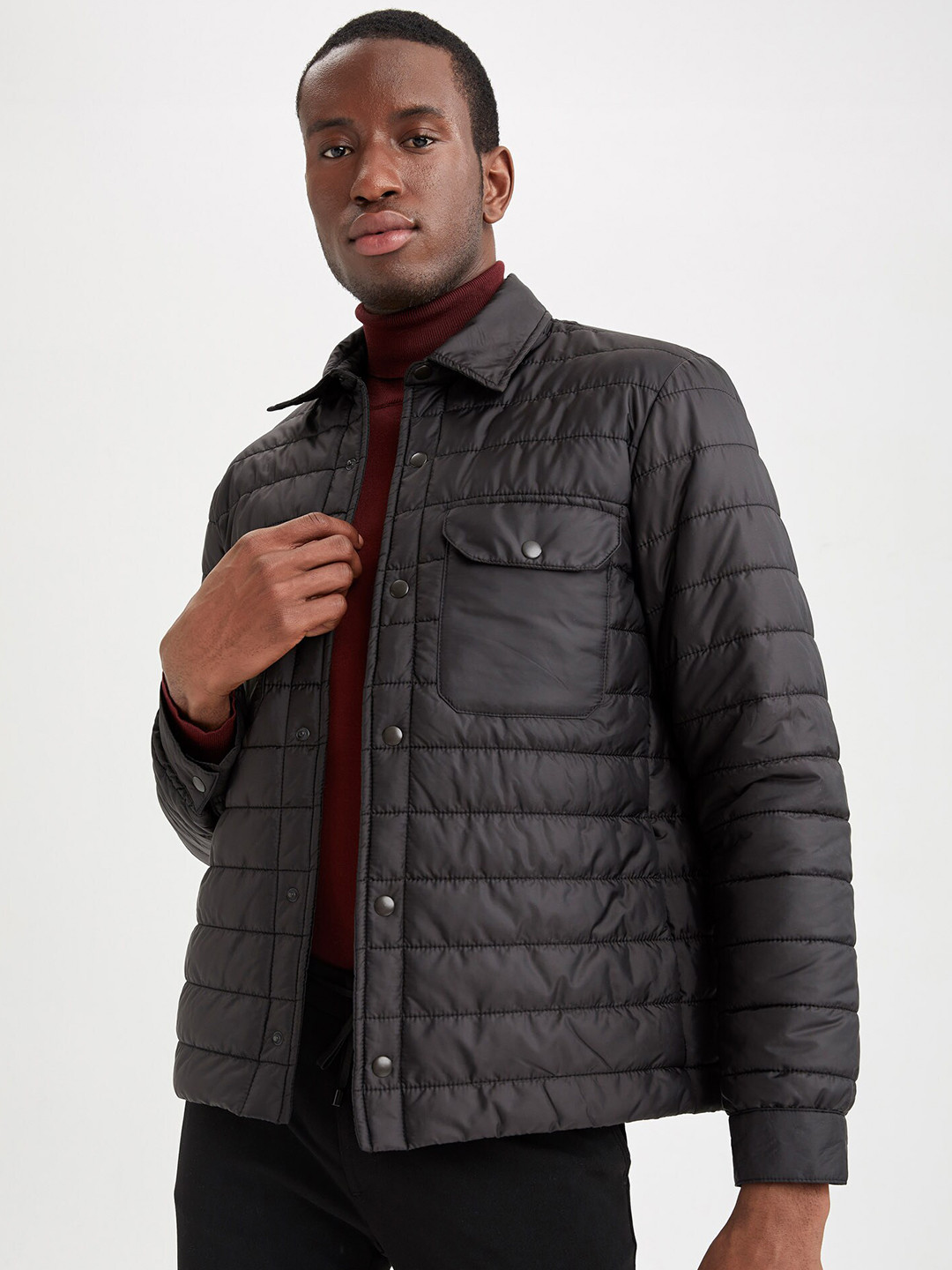 Buy DeFacto Men Black Striped Quilted Jacket - Jackets for Men 20822408 ...
