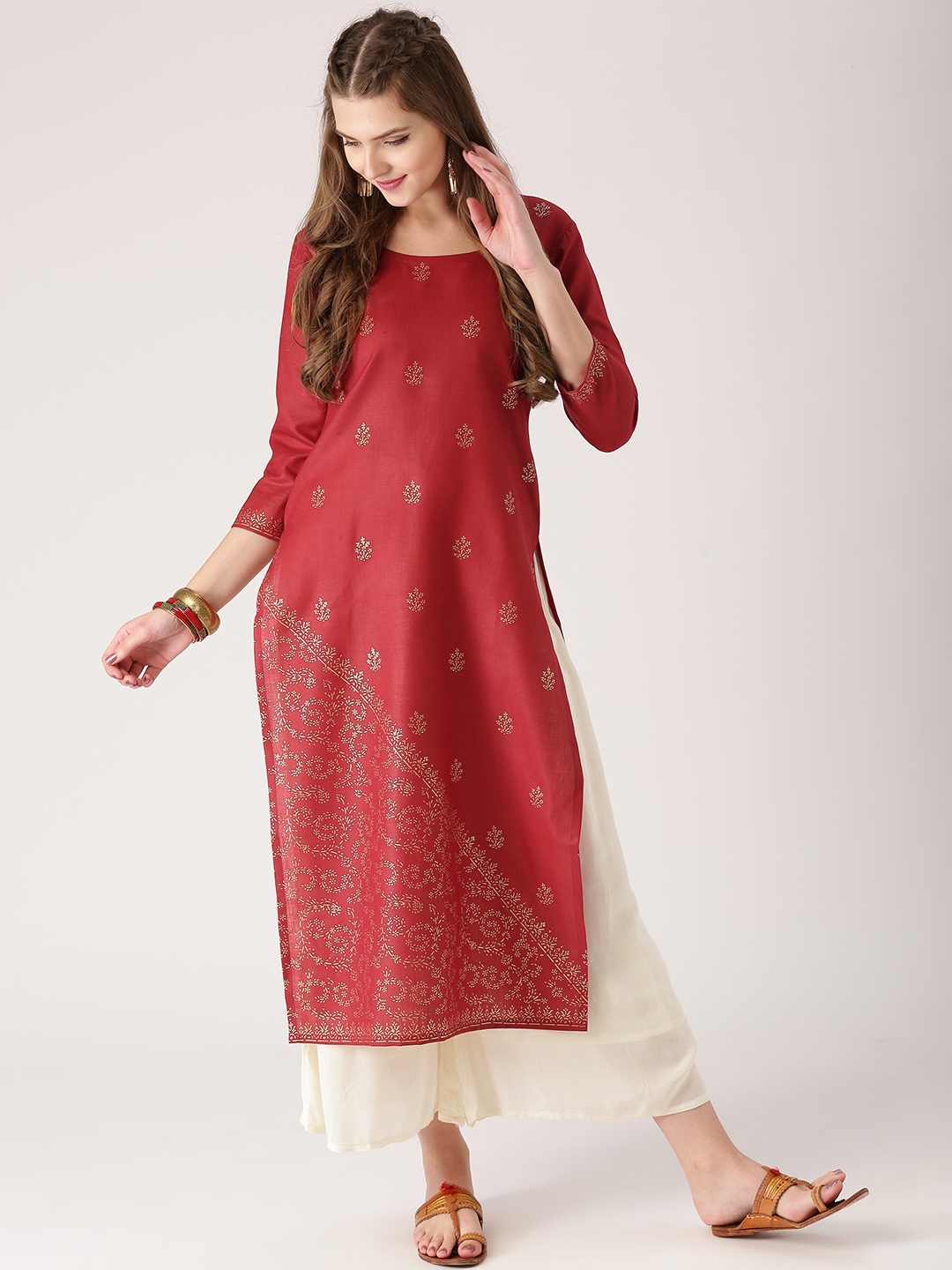 Buy Libas Women Maroon Printed Straight Kurta Kurtas For Women