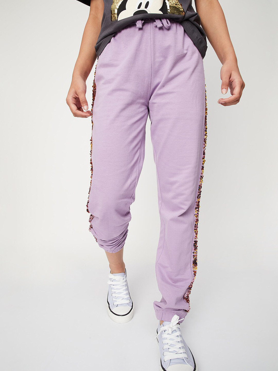 Buy Max Girls Lavender Embellished Regular Fit Cotton Joggers ...