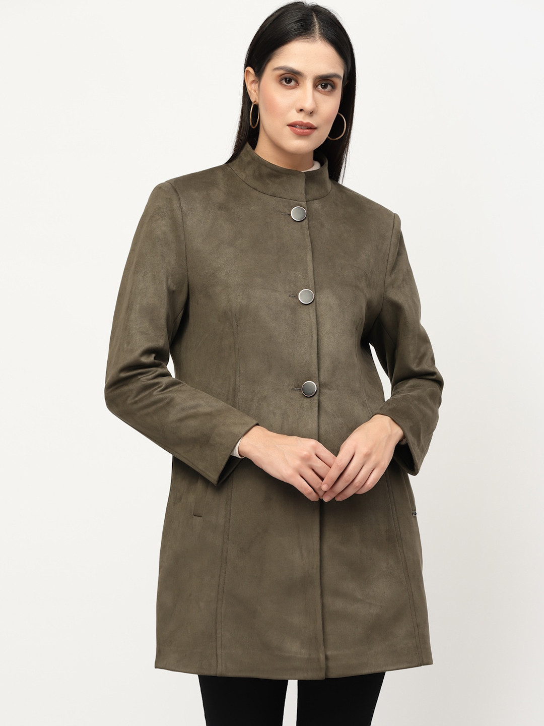Buy Juelle Women Olive Green Solid Longline Winter Coat - Coats for ...