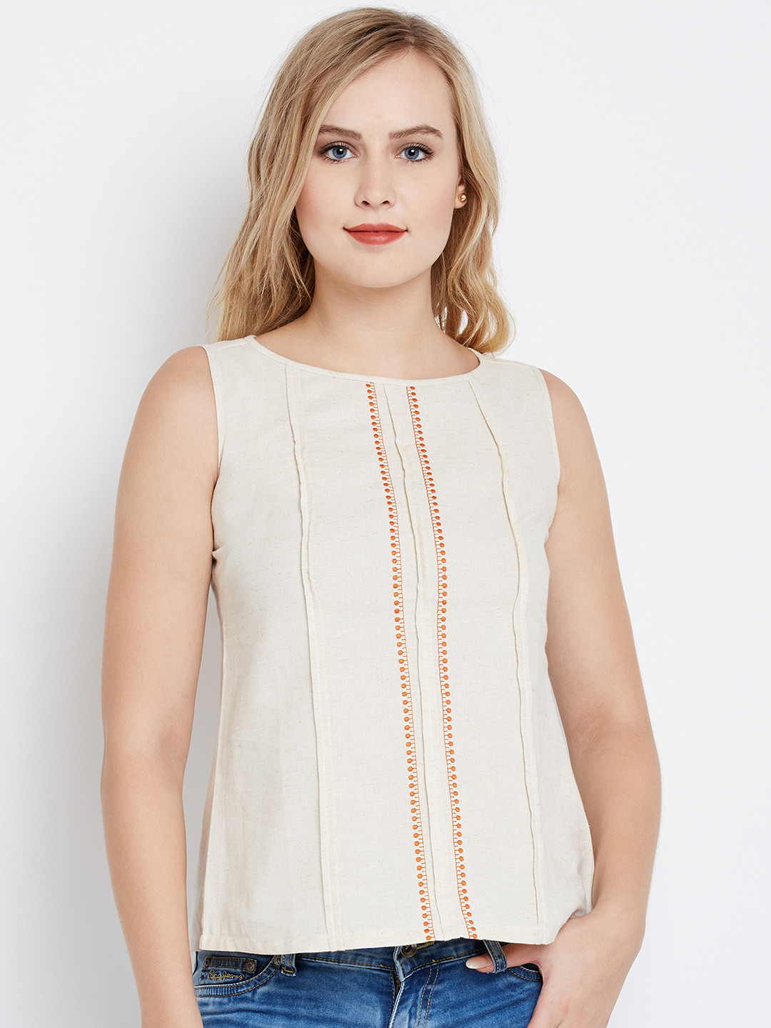 Buy AND Women Cream Coloured Solid Styled Back Top - Tops for Women ...