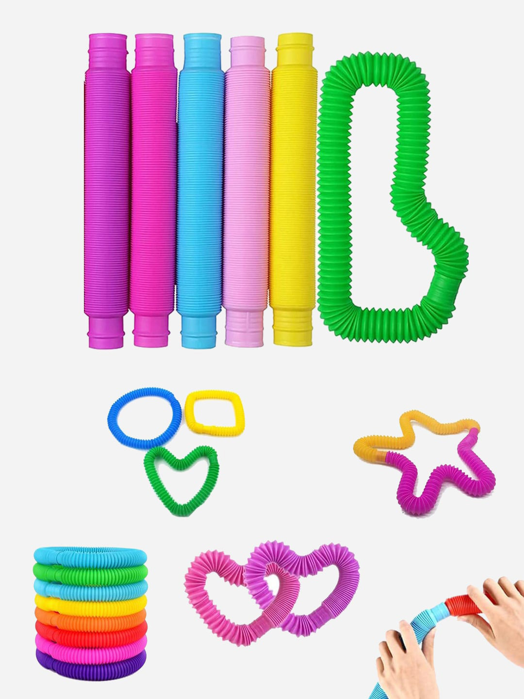 Buy HSR Kids Set Of 6 Purple & Pink Pop Out Tubes Fidget Stress Toys ...