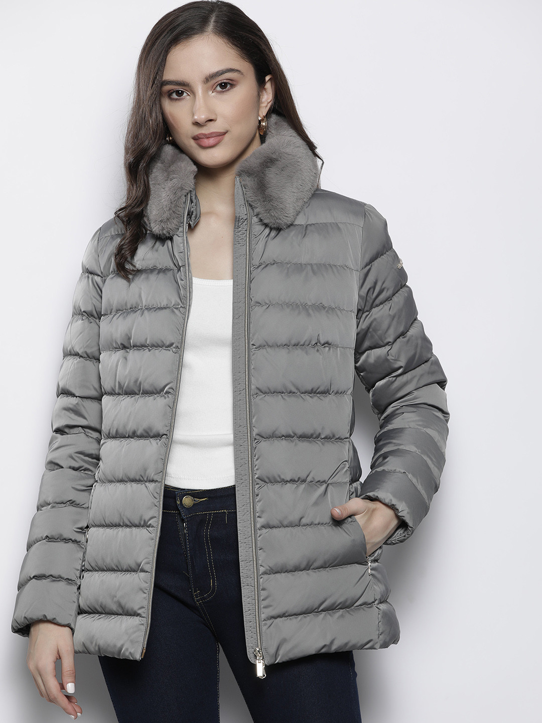 Buy Geox Women Grey Lightweight Puffer Jacket - Jackets for Women ...