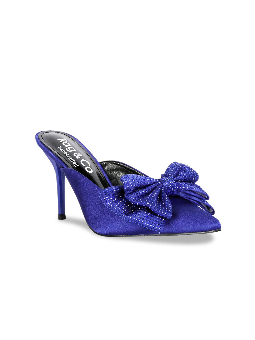 Buy RAG & CO Women Navy Blue Embellished Party Mules With Bows - Heels ...