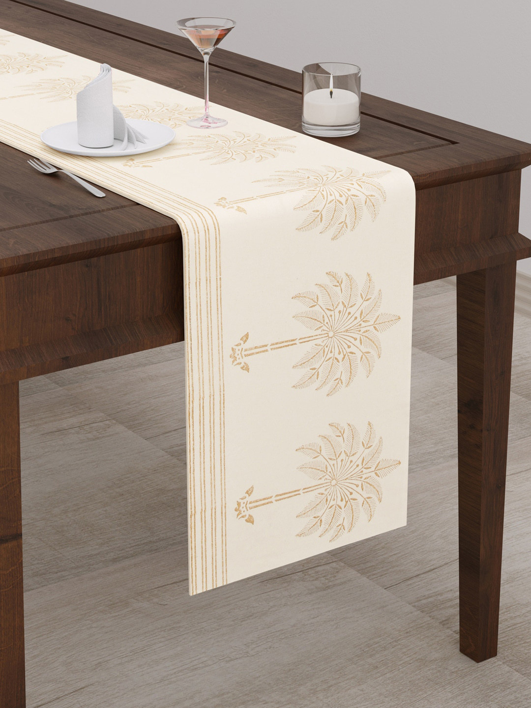 Buy BLOCKS OF INDIA Gold Floral Printed Canvas Table Runner - Runners ...