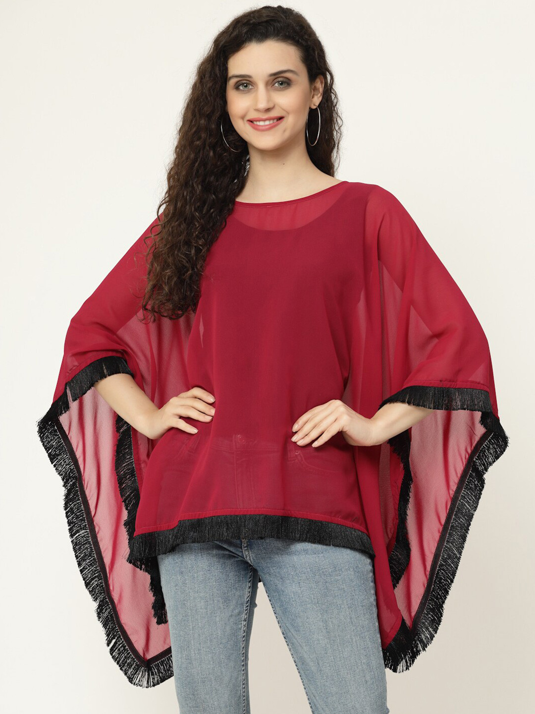 Buy MISS AYSE Women Maroon & Black Solid Georgette Kaftan Top - Tops ...