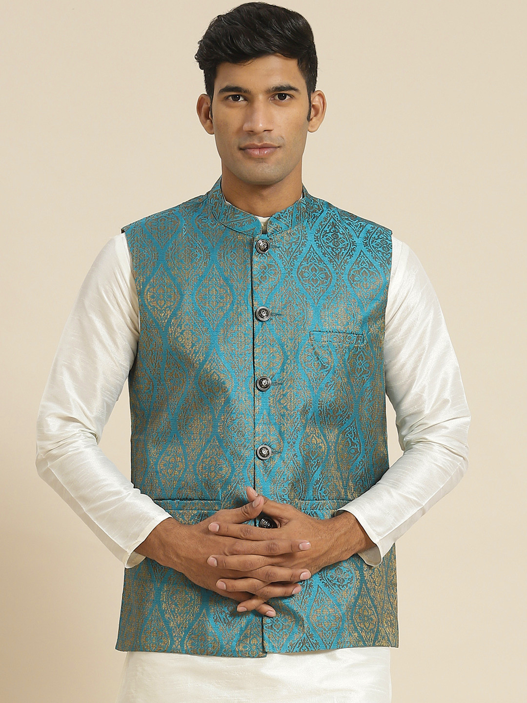 Buy SOJANYA Jacquard Woven Design Nehru Jacket - Nehru Jackets for Men ...