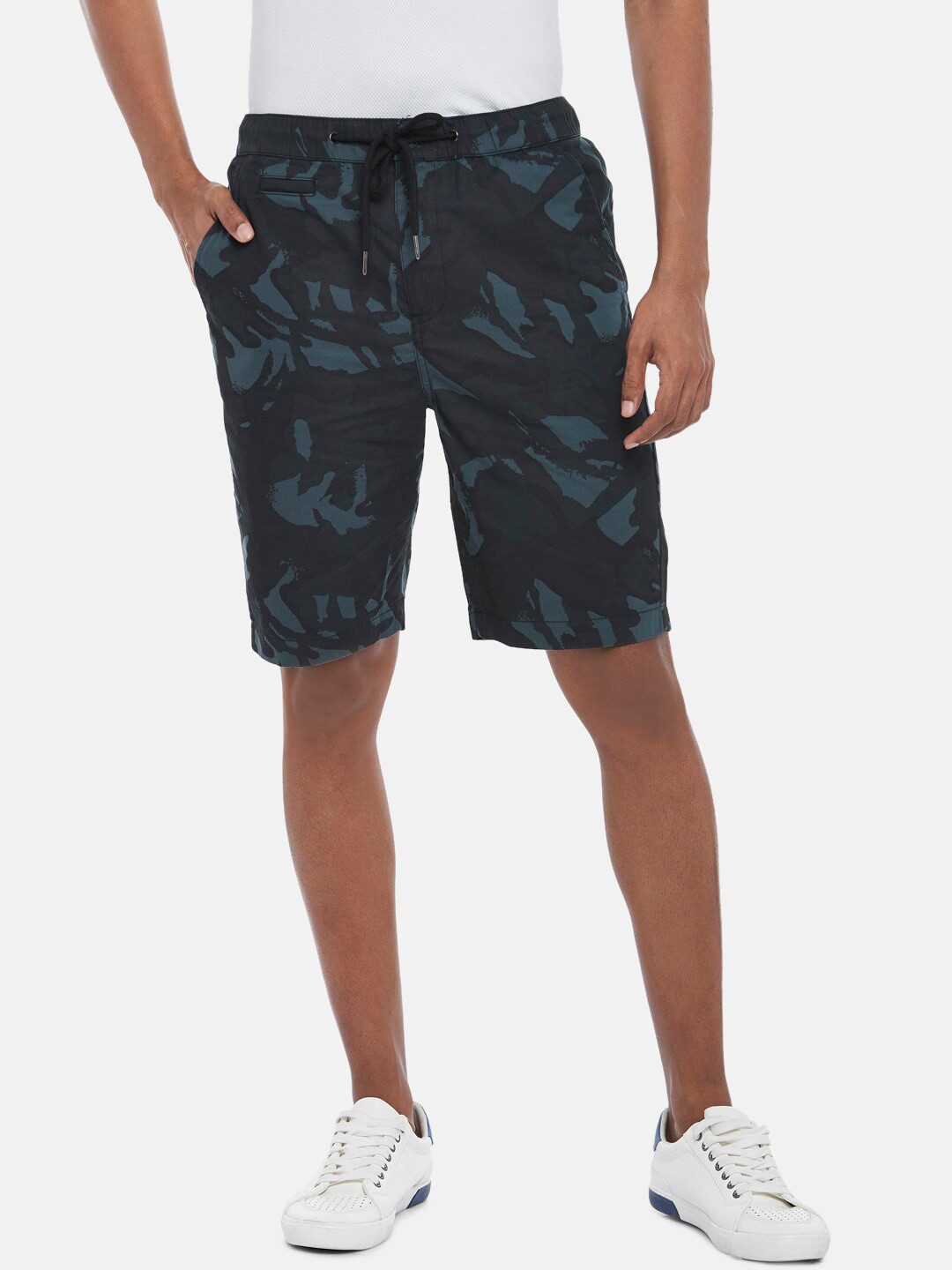 Buy Urban Ranger By Pantaloons Men Navy Blue Printed Cotton Shorts ...
