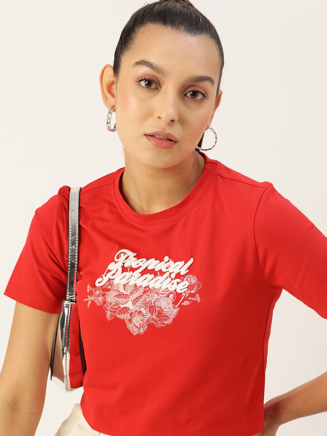 Buy Dressberry Red Typography Printed Crop Top Tops For Women