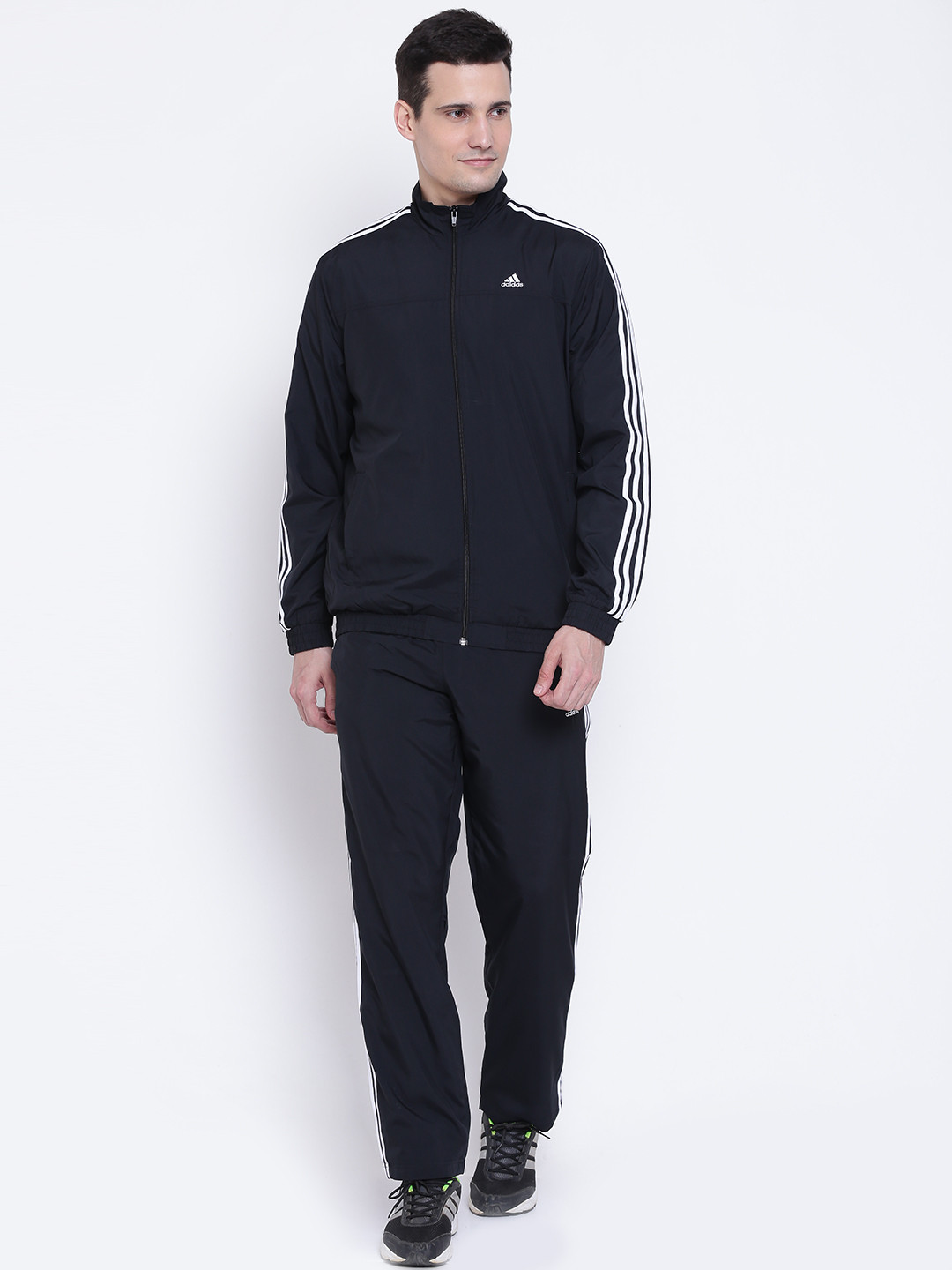 Buy ADIDAS Men Black Essentials 3 Stripes Woven Tracksuit - Tracksuits ...