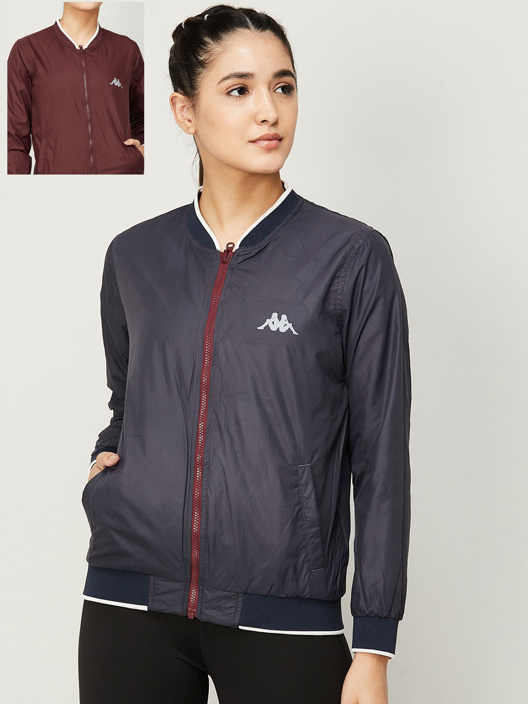 Buy Kappa Women Red Reversible Bomber Jacket - Jackets for Women ...