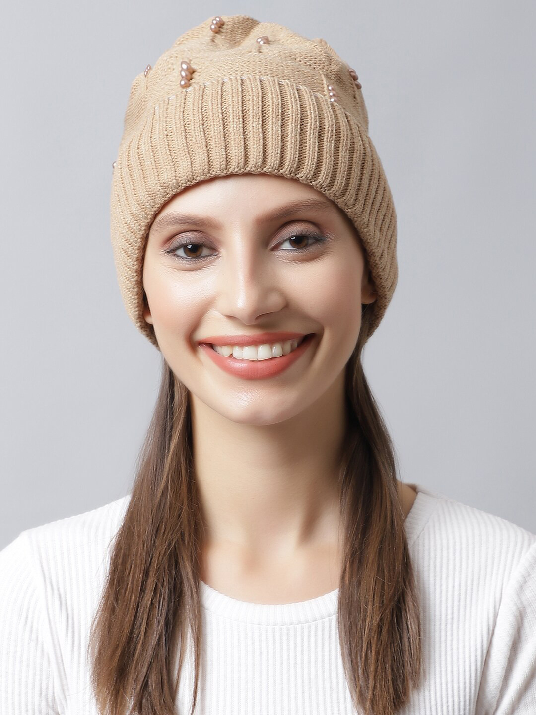 Buy LOOM LEGACY Women Gold Toned Embellished Acrylic Beanie - Caps for ...