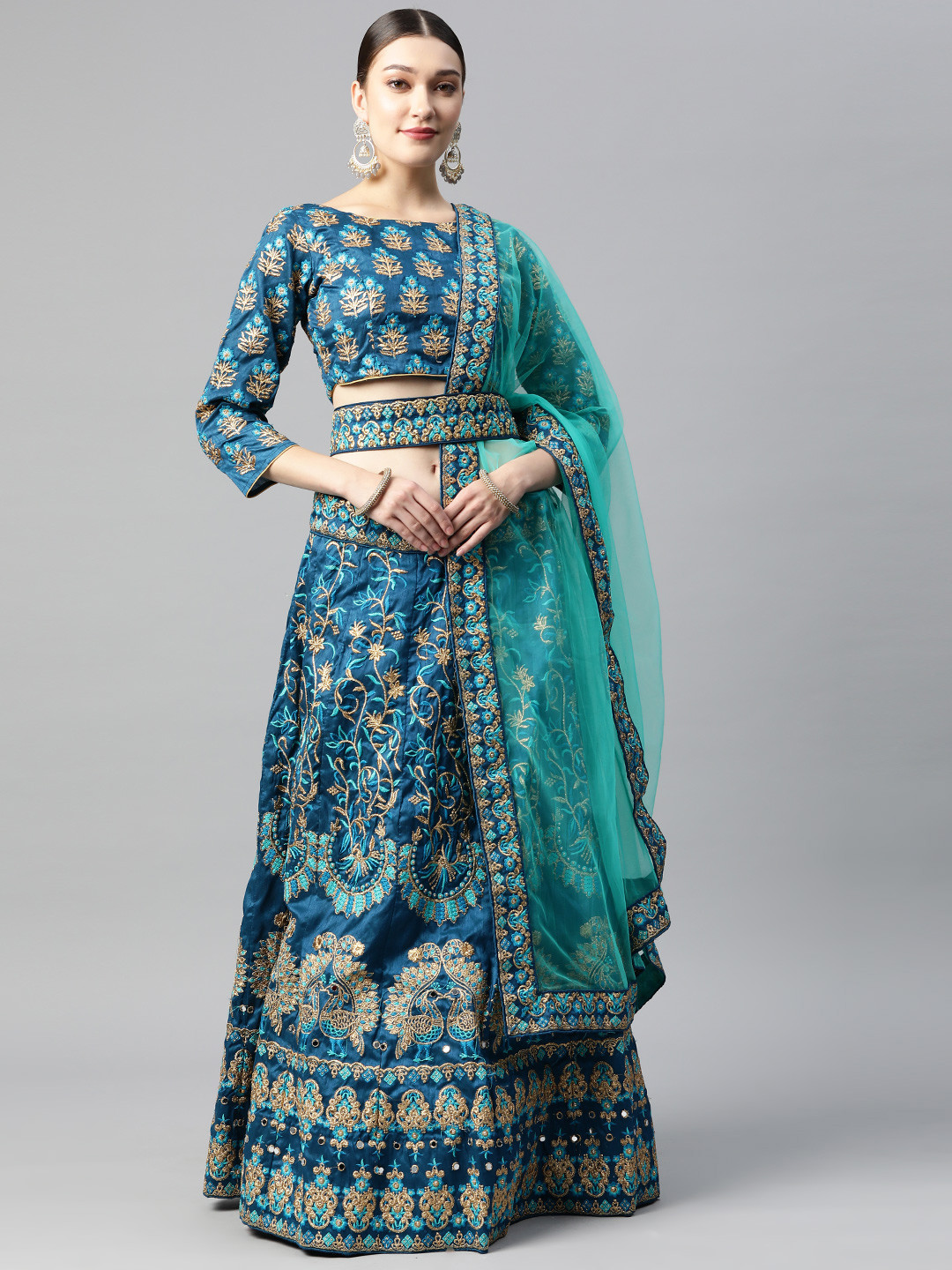 Buy Divine International Trading Co Turquoise Blue Embroidered Lehenga ...