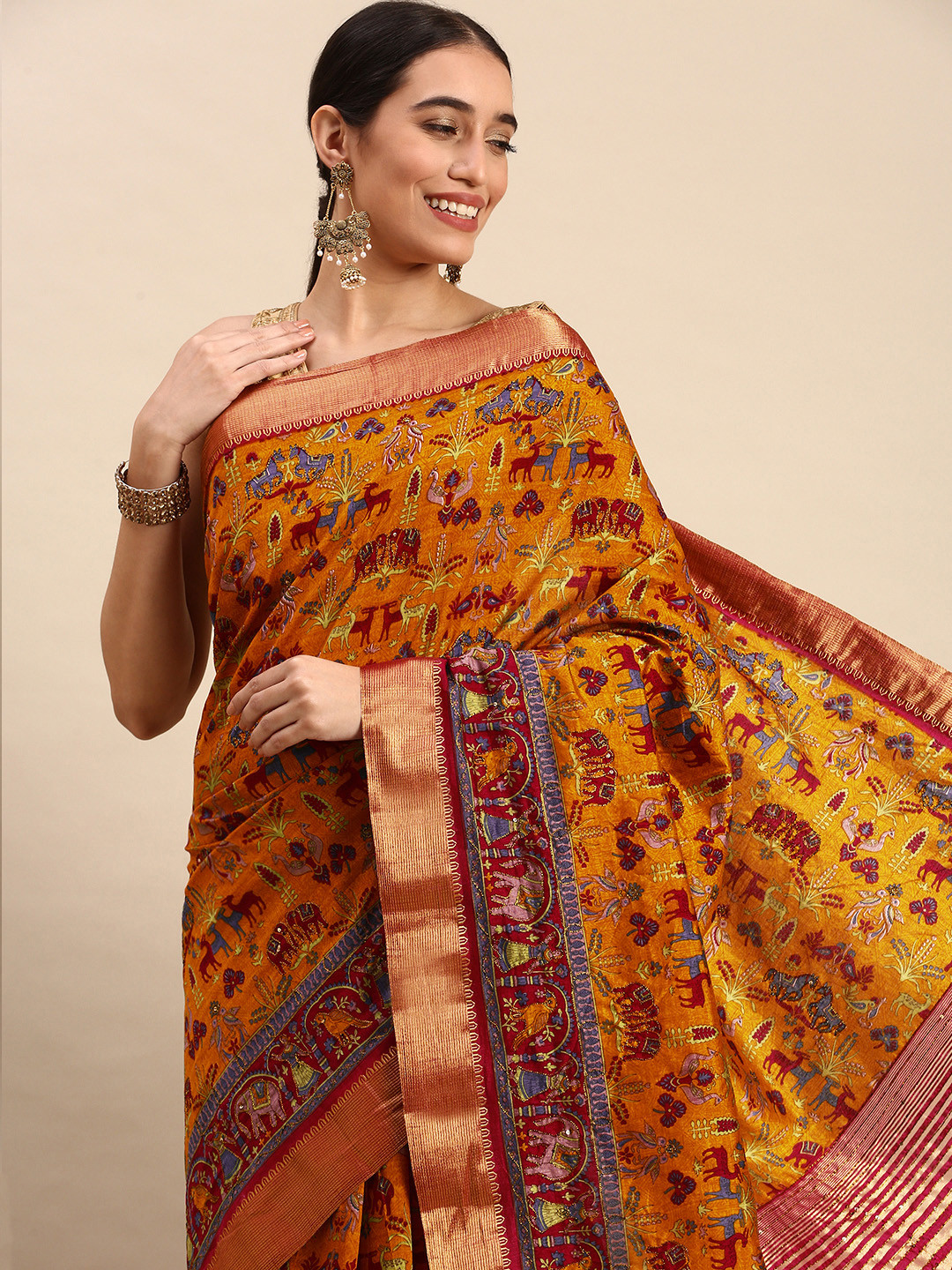Buy MOHEY Ethnic Motifs Print Art Silk Saree - Sarees for Women ...