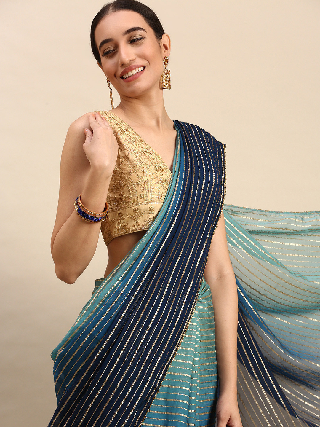 Buy MOHEY Striped Dyed Pure Georgette Saree - Sarees for Women 20834846 ...